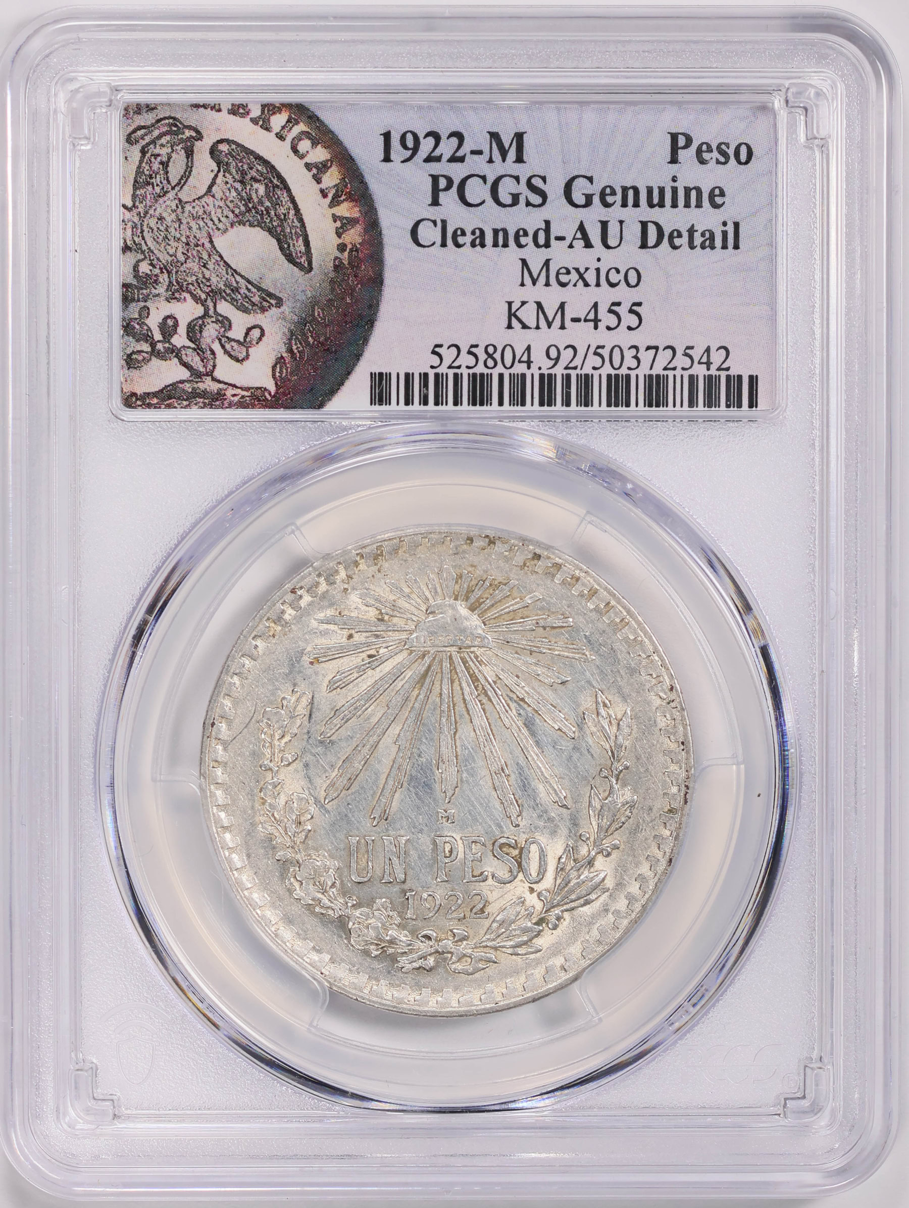 Mexico 1922-M Silver Peso KM-455 PCGS Genuine AU Details (Item 1843653 ...