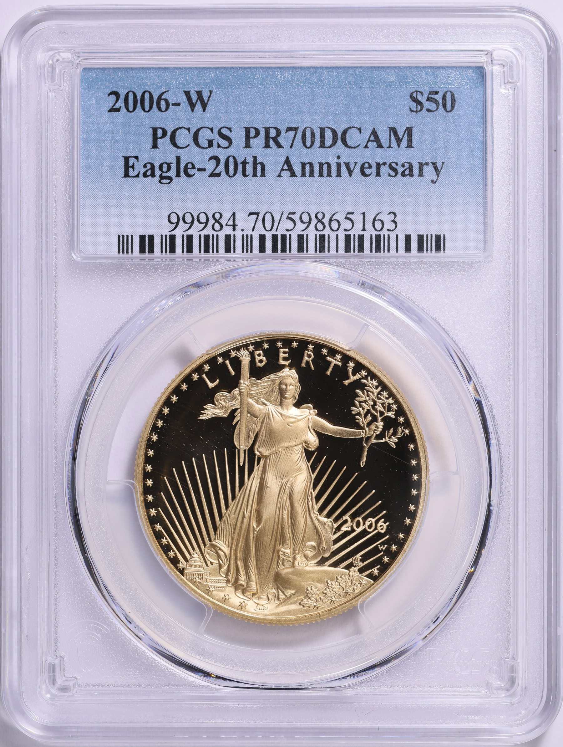 2006-W $50 One-Ounce Gold American Eagle 20th Anniversary PCGS Proof-70 DCAM (Item 1843687 ...