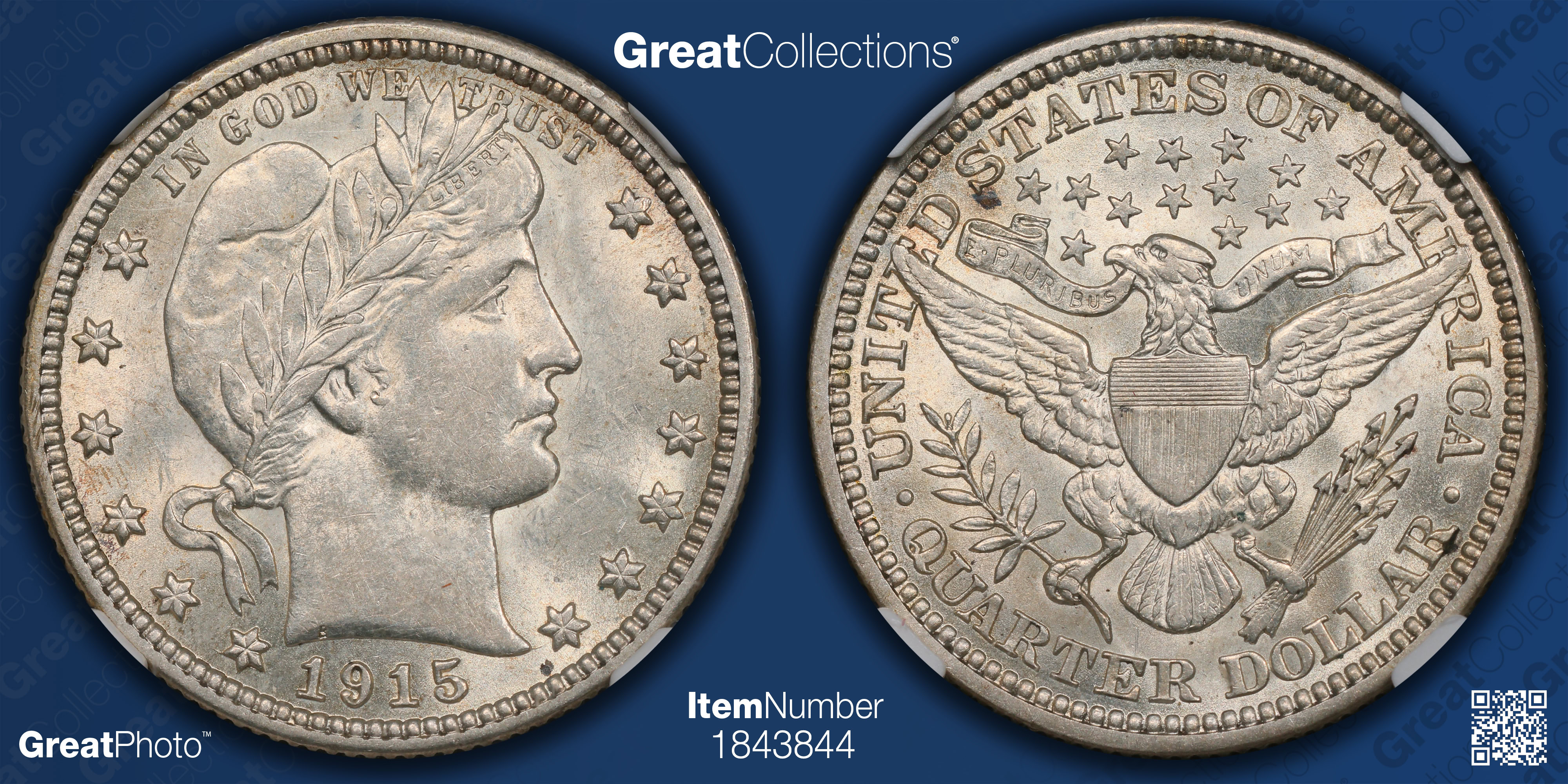 1915 Barber Quarter NGC AU-53 (Item 1843844) | GreatCollections Coin ...