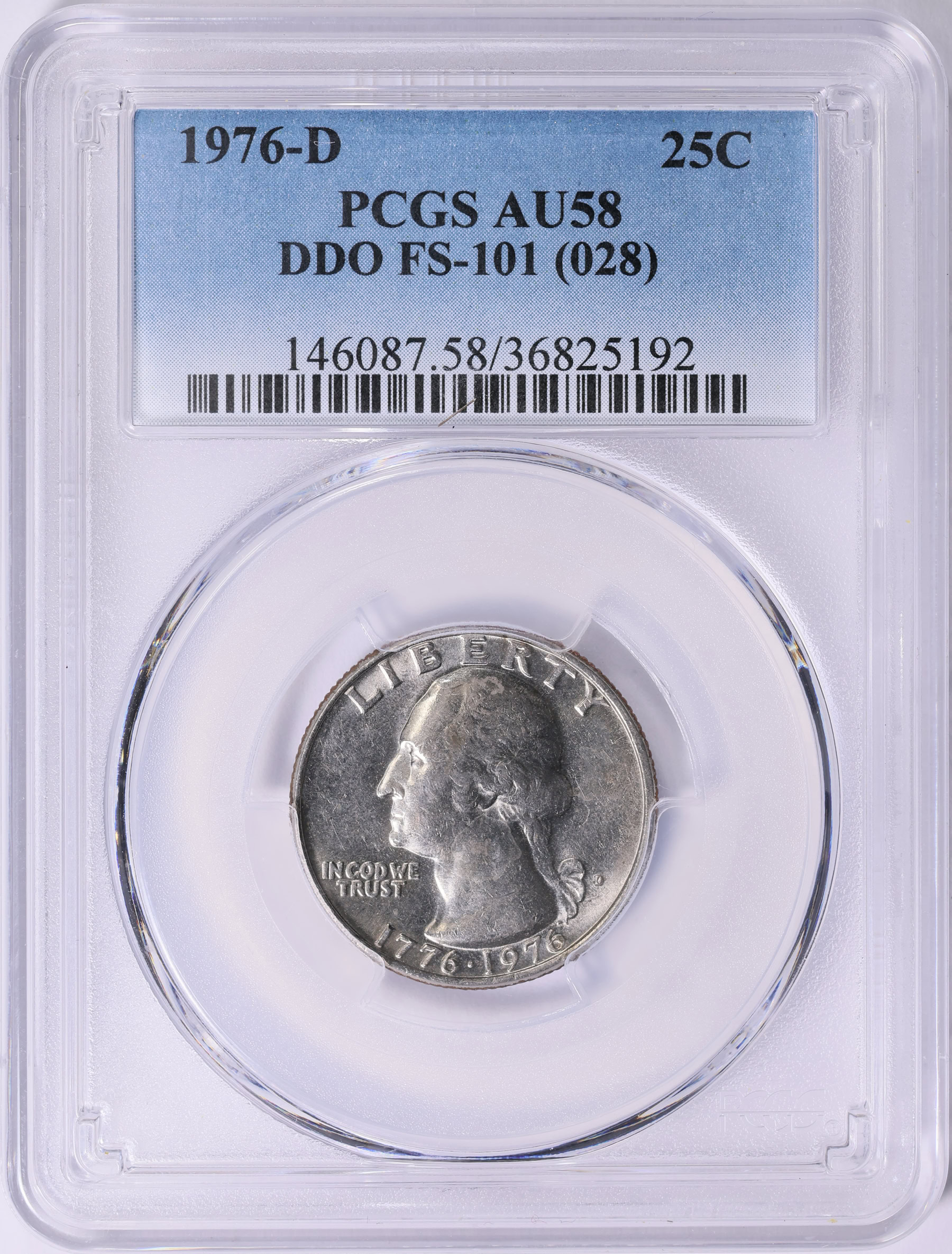 1976-D Washington Quarter Clad Doubled Die Obverse FS-101 (028) PCGS AU-58 (Item 1843894 ...