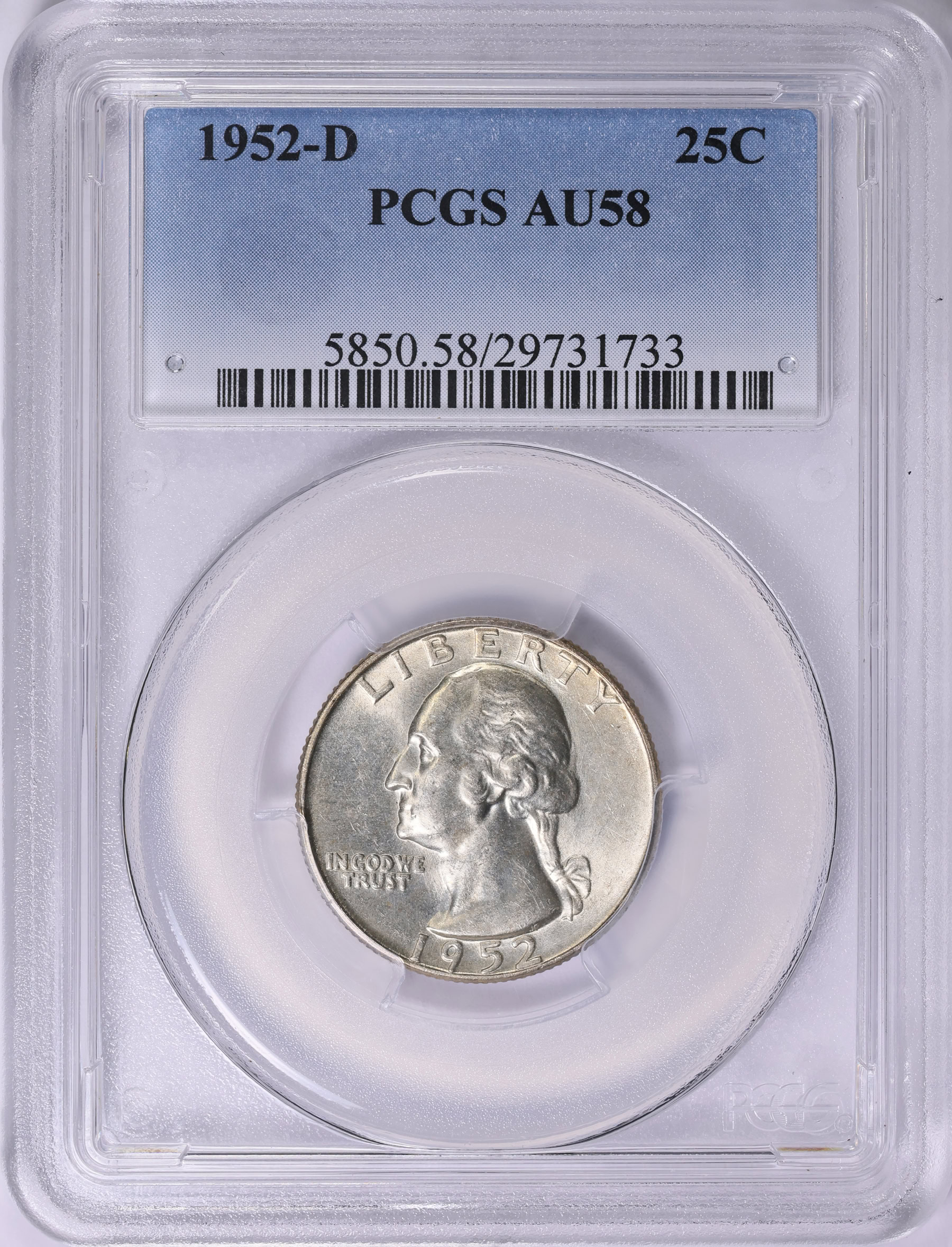 1952-D Washington Quarter PCGS AU-58 (Item 1843913) | GreatCollections ...