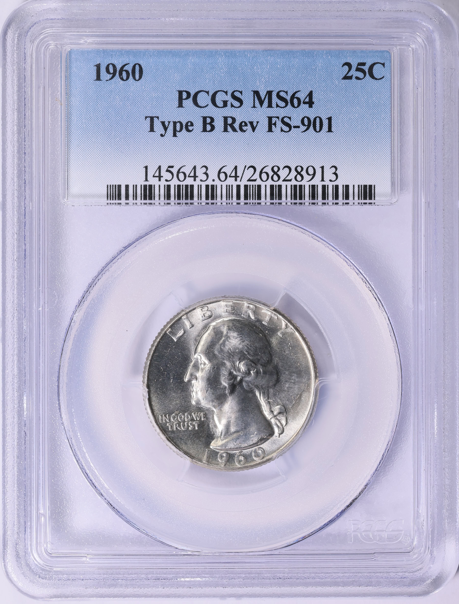 1960 Washington Quarter Type B Reverse FS-901 PCGS MS-64 (Item 1843932) | GreatCollections Coin ...