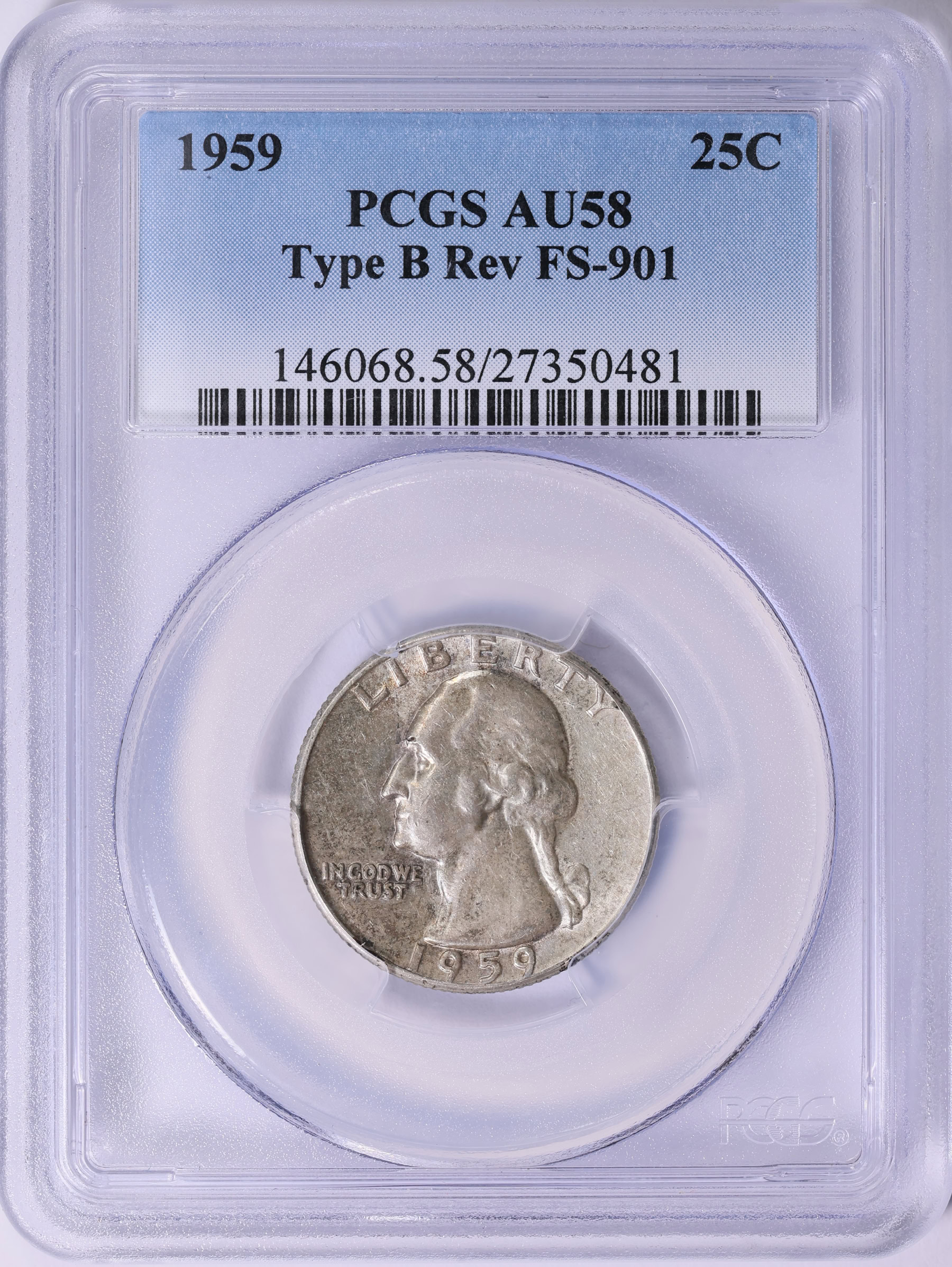 1959 Washington Quarter Type B Reverse FS-901 PCGS AU-58 (Item 1843934) | GreatCollections Coin ...