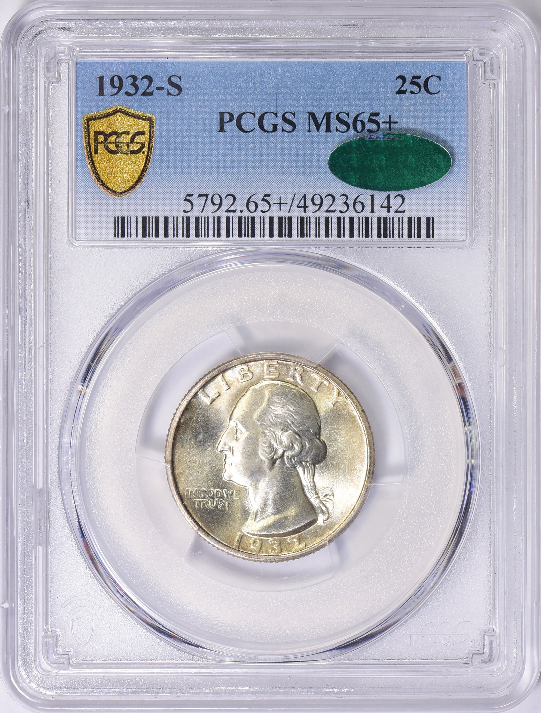 1932-S Washington Quarter PCGS MS-65+ (CAC Green) (Item 1844001) | GreatCollections Coin Auctions