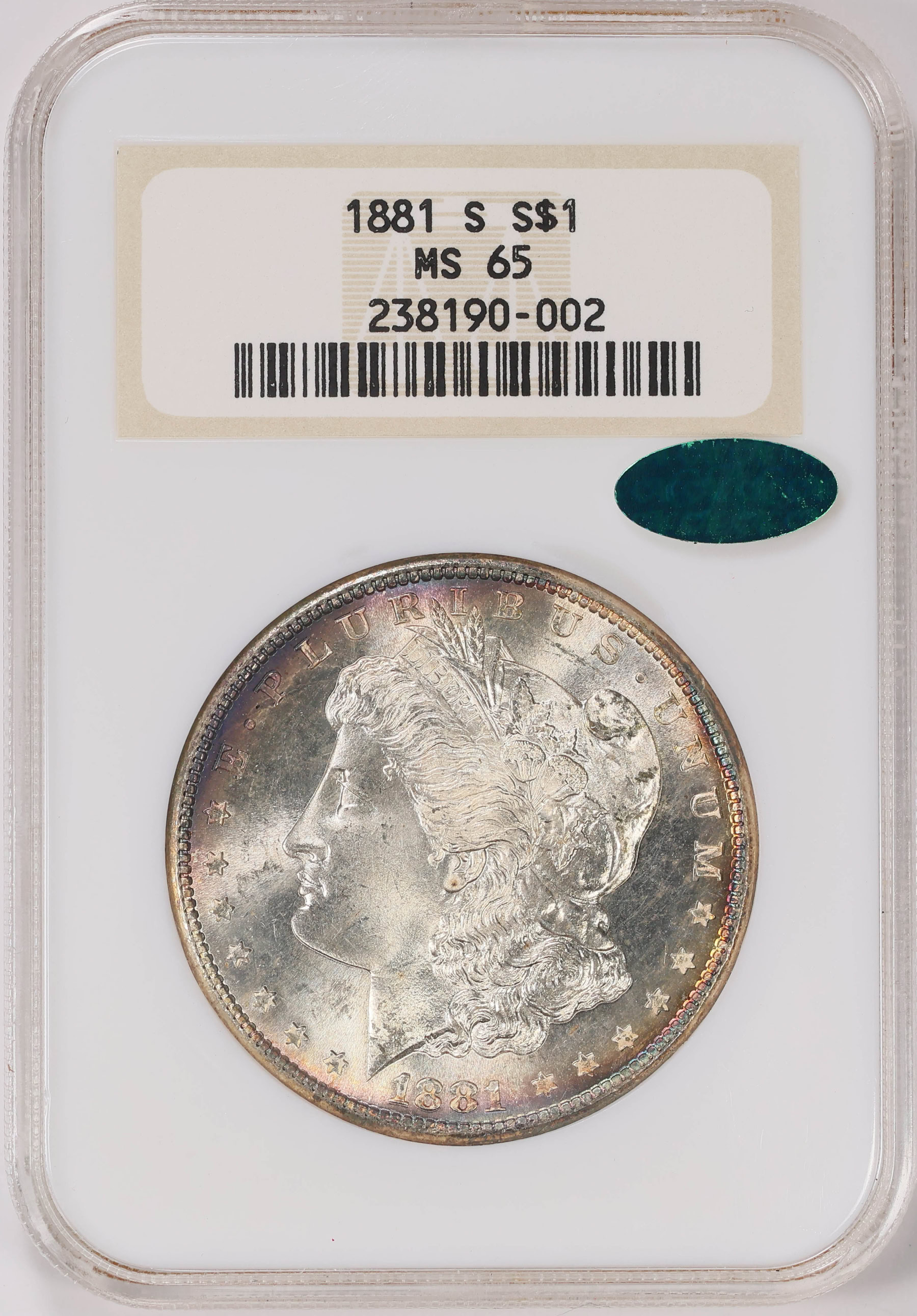 1881-S Morgan Silver Dollar NGC MS-65 (CAC Green) (Toned) (Item 1844090) | GreatCollections Coin ...