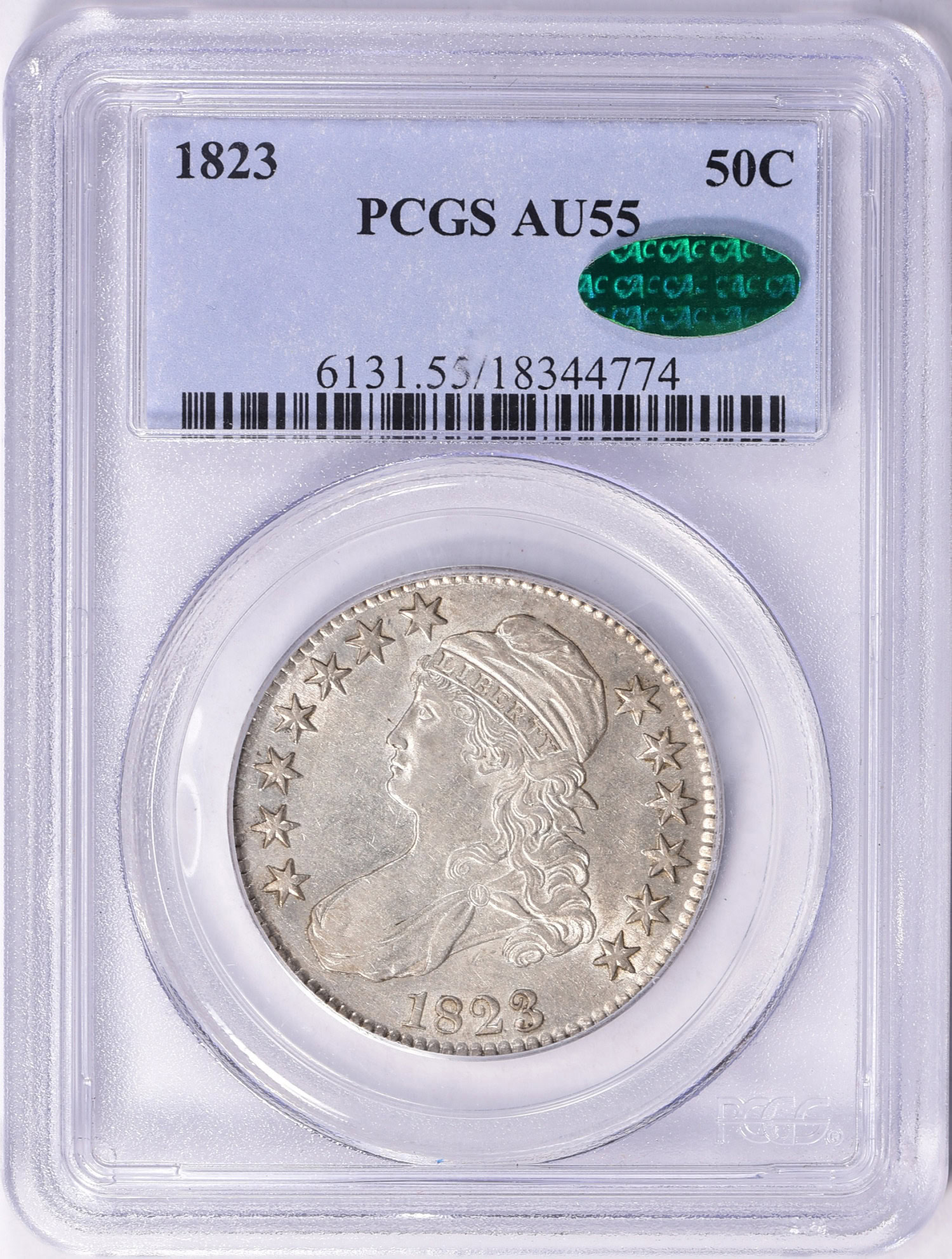 1823 Capped Bust Half Dollar PCGS AU-55 (CAC Green) (Item 1844108) | GreatCollections Coin Auctions