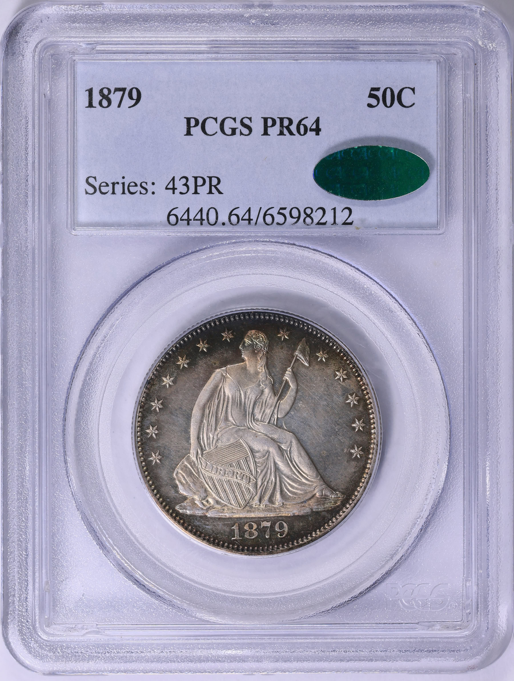 1879 Seated Liberty Half Dollar PCGS Proof-64 (CAC Green) (Toned) (Item 1844116 ...