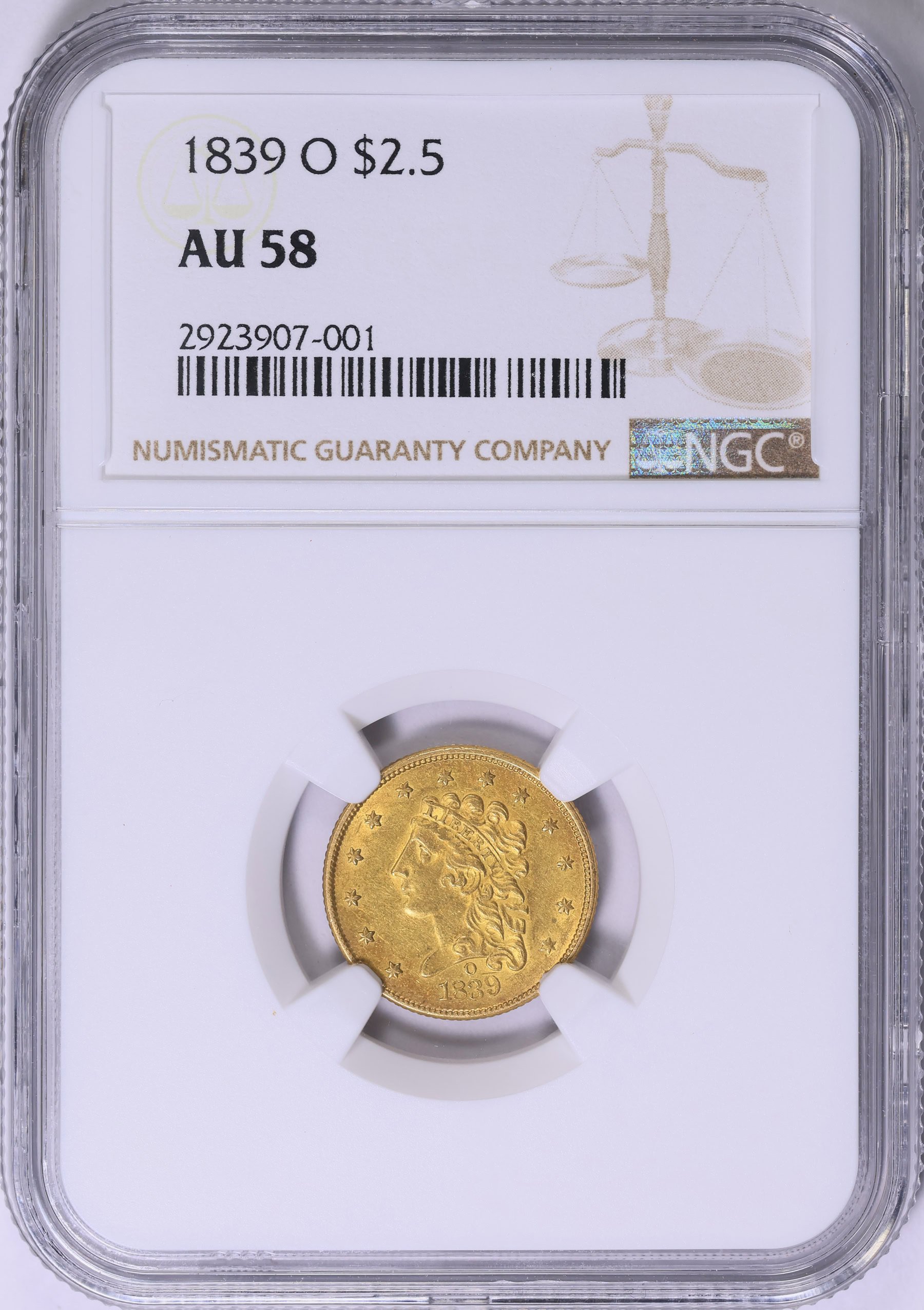 1839-O Classic Gold Quarter Eagle NGC AU-58 (Item 1844155 ...