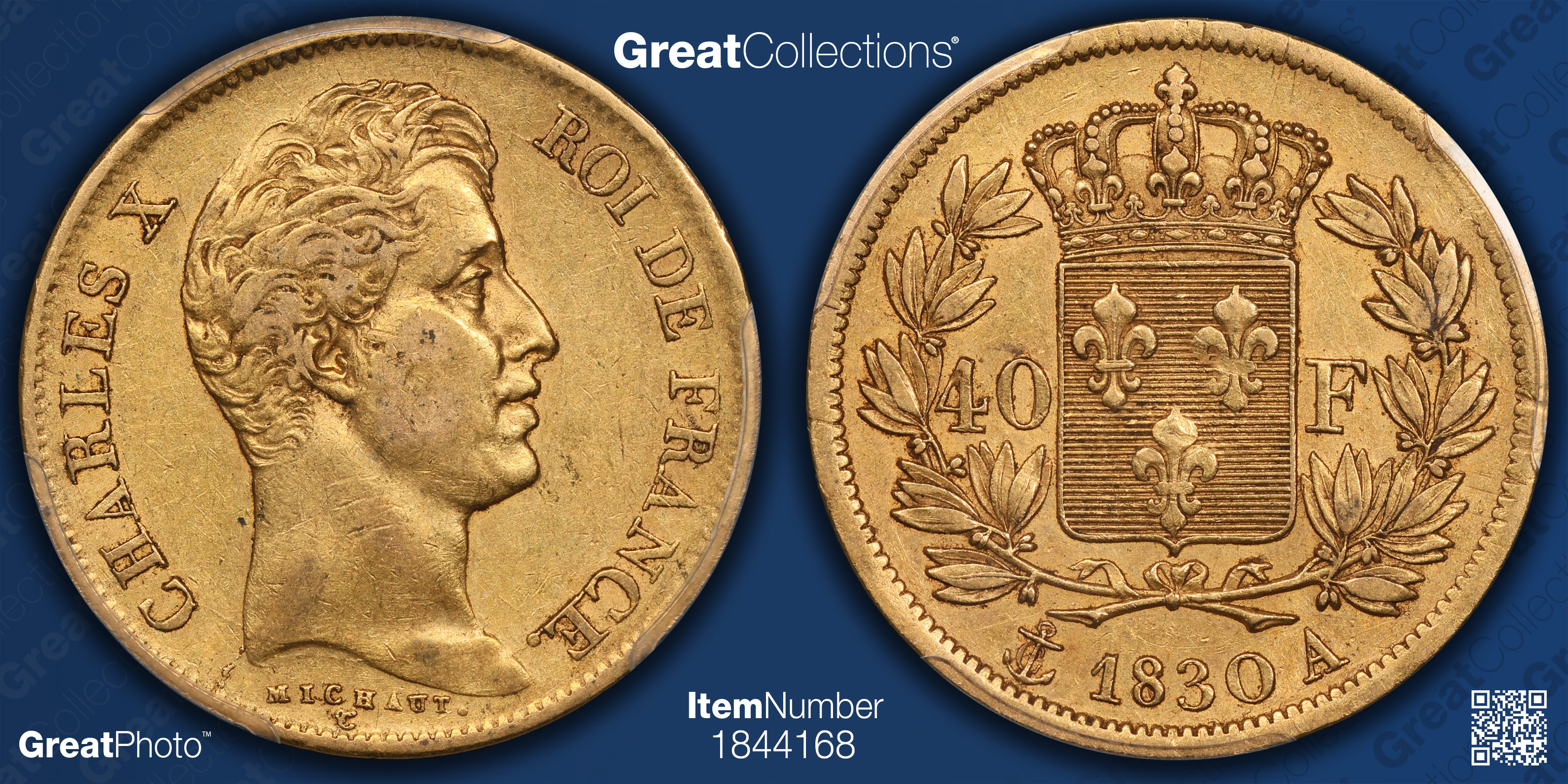 France 1830-A Gold 40 Francs Incuse Edge Lettering KM-721.1 PCGS AU-50 ...