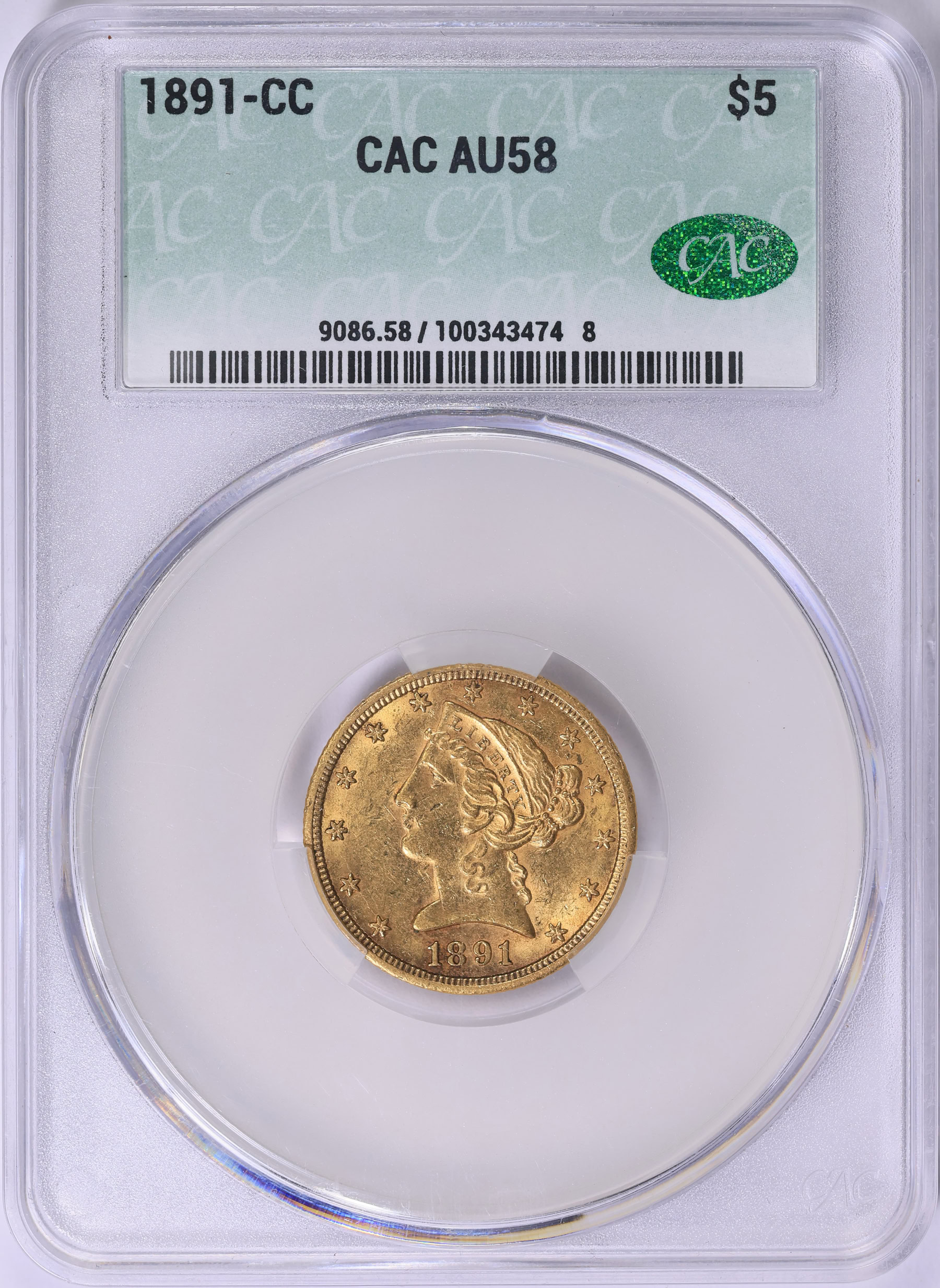 1891-CC Liberty Gold Half Eagle CACG AU-58 (Item 1844360) | GreatCollections Coin Auctions