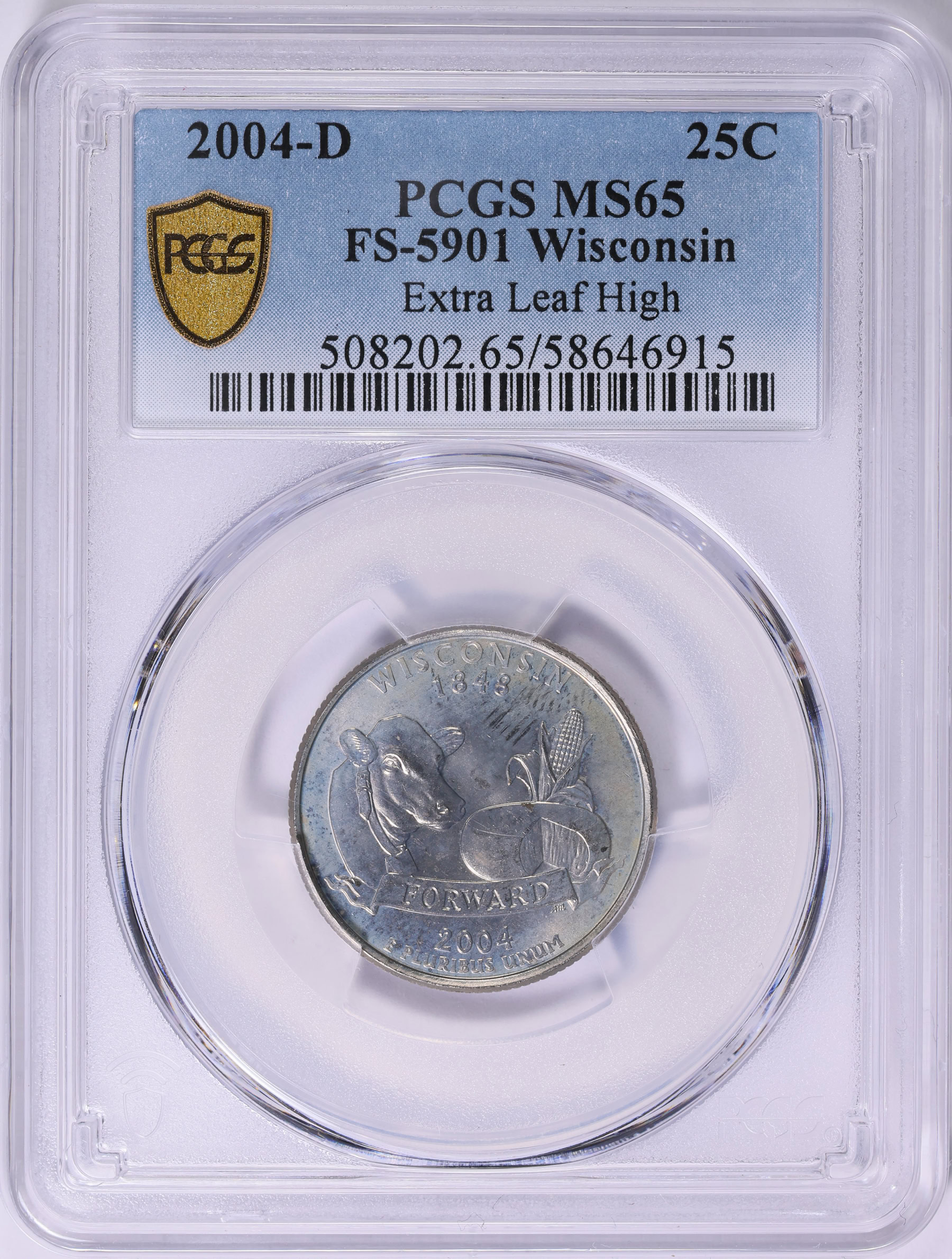 2004-D State Quarter Wisconsin Extra Leaf High FS-5901 PCGS MS-65 (Item ...