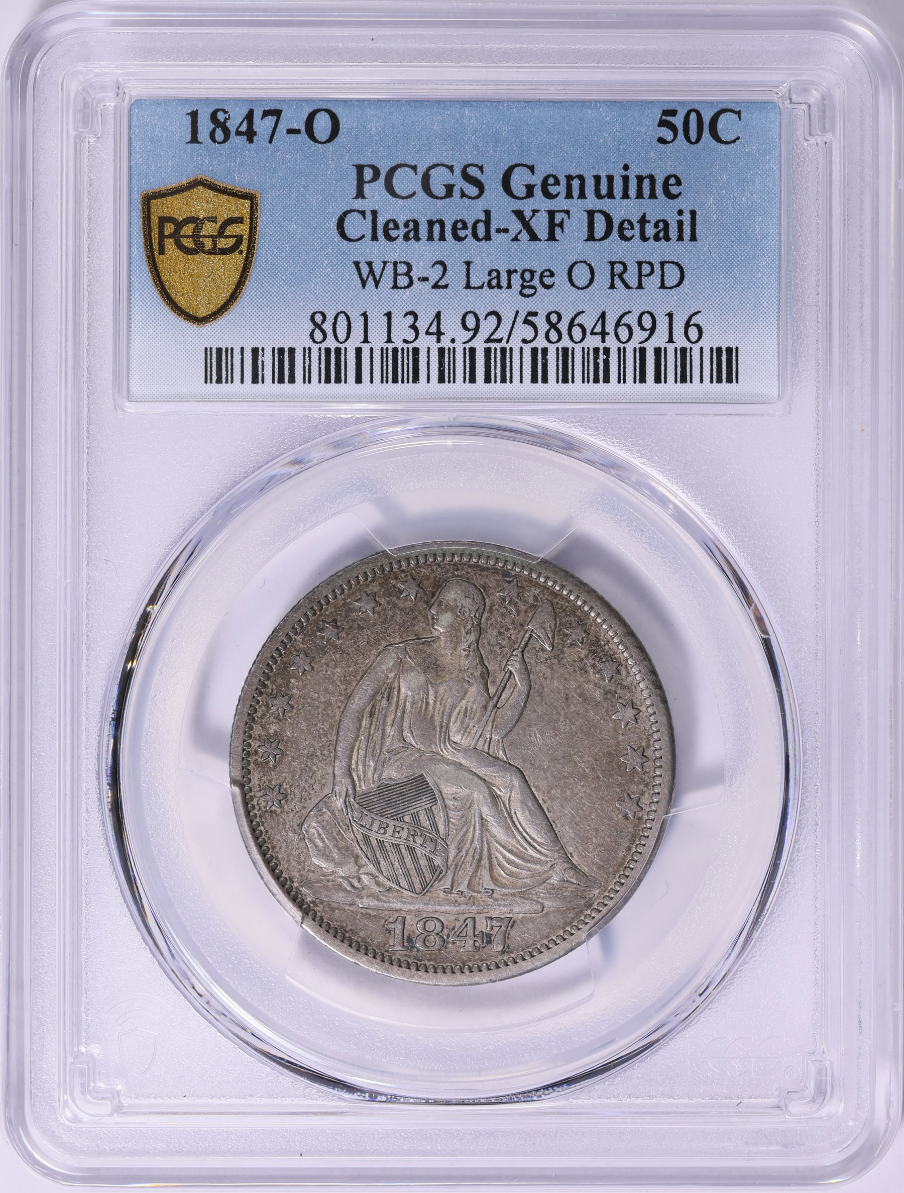 1847-O Seated Liberty Half Dollar Large O, RPD WB-2 PCGS Genuine XF Details (Item 1844390 ...