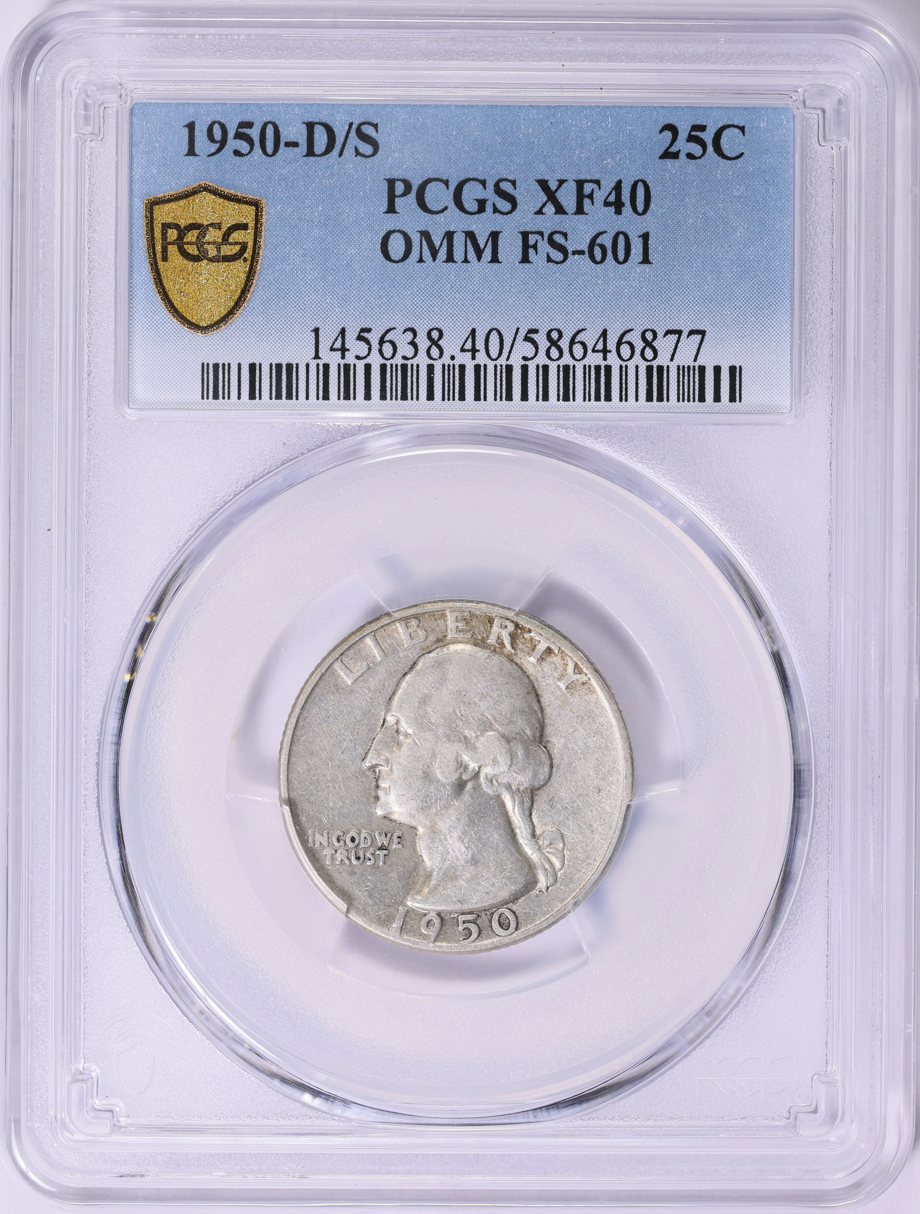 1950-D/S Washington Quarter Over Mintmark FS-601 PCGS XF-40 (Item 1844396) | GreatCollections ...