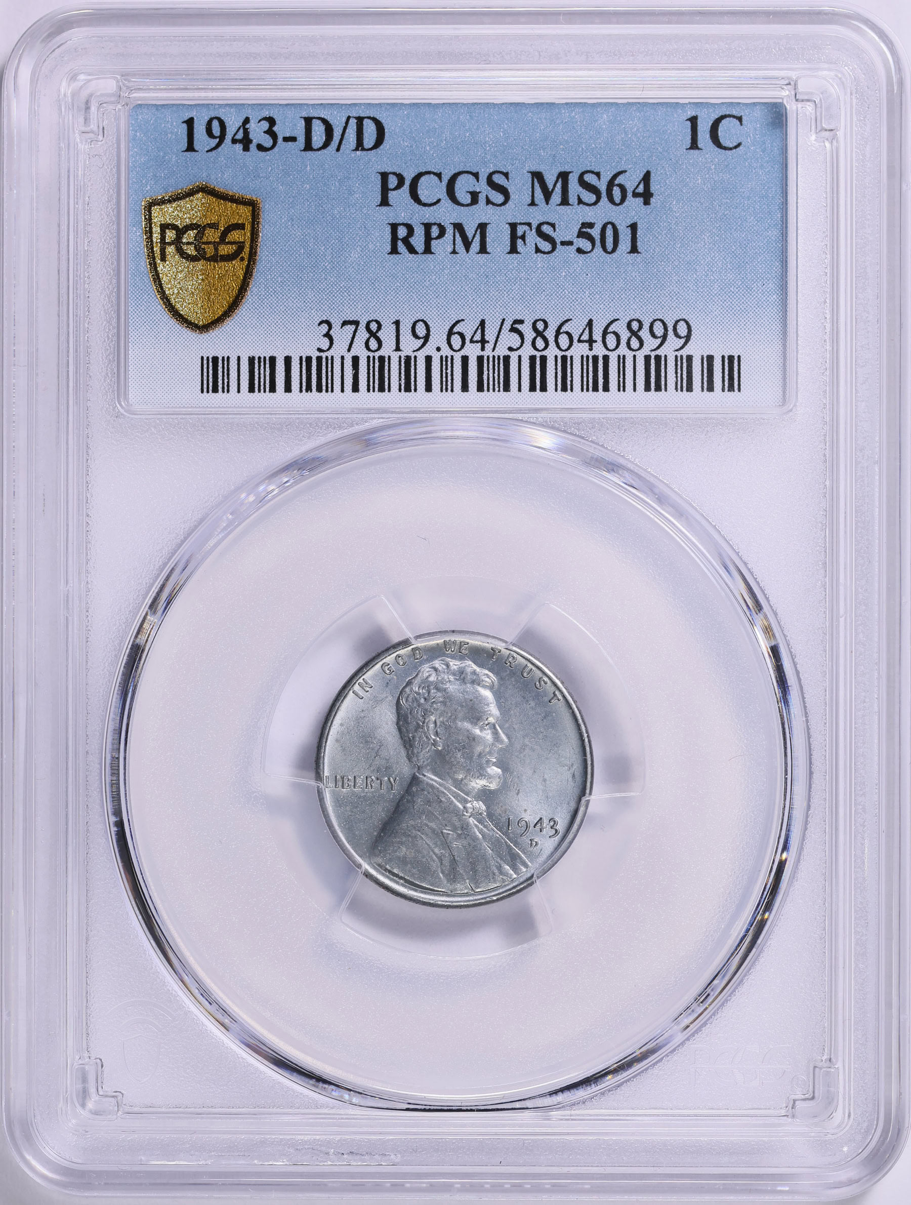 1943-D/D Lincoln Cent Repunched Mintmark FS-501 PCGS MS-64 (Item 1844399) | GreatCollections ...