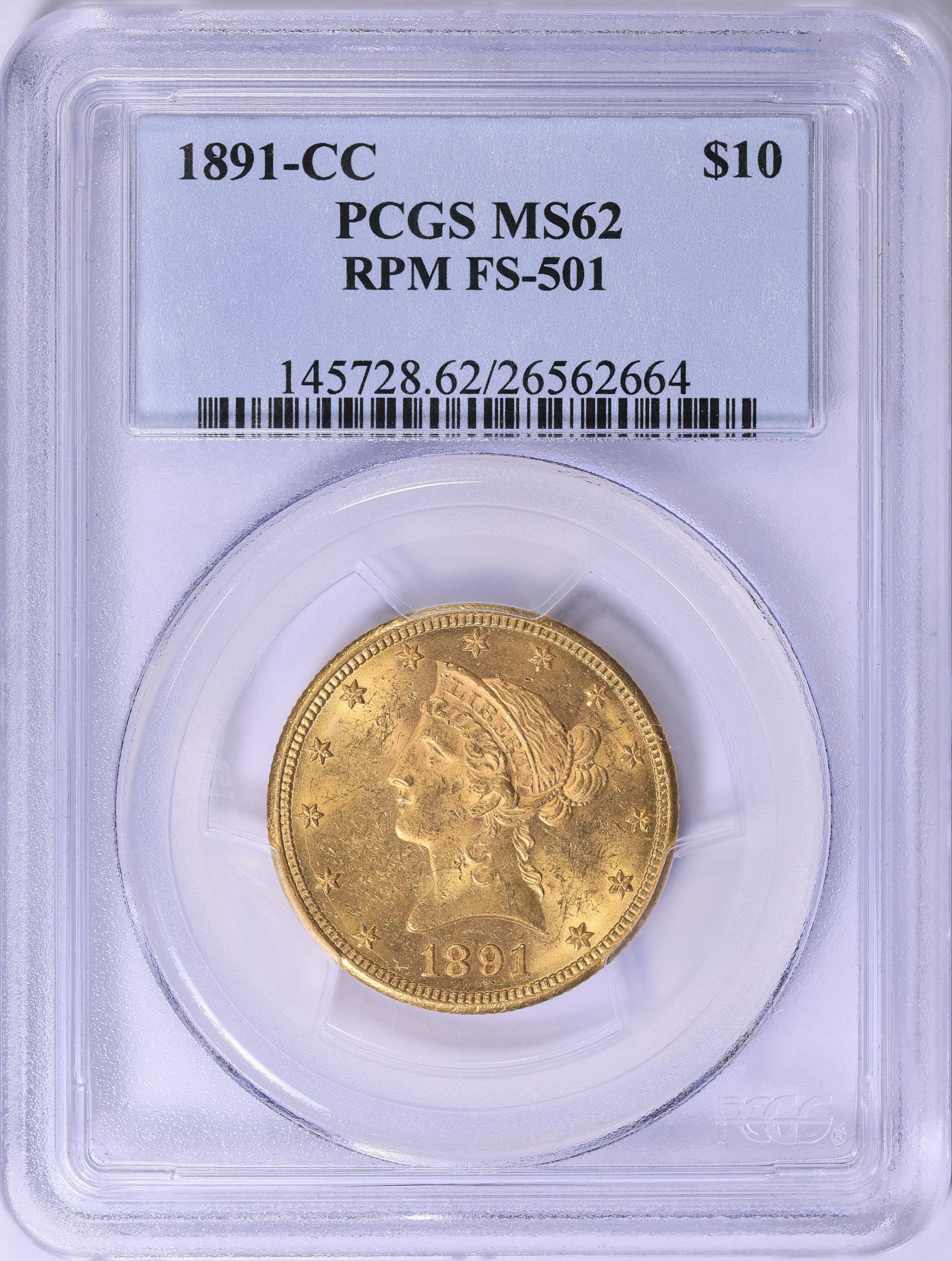 1891-CC Liberty Gold Eagle Repunched Mintmark FS-501 PCGS MS-62 (Item 1844401 ...