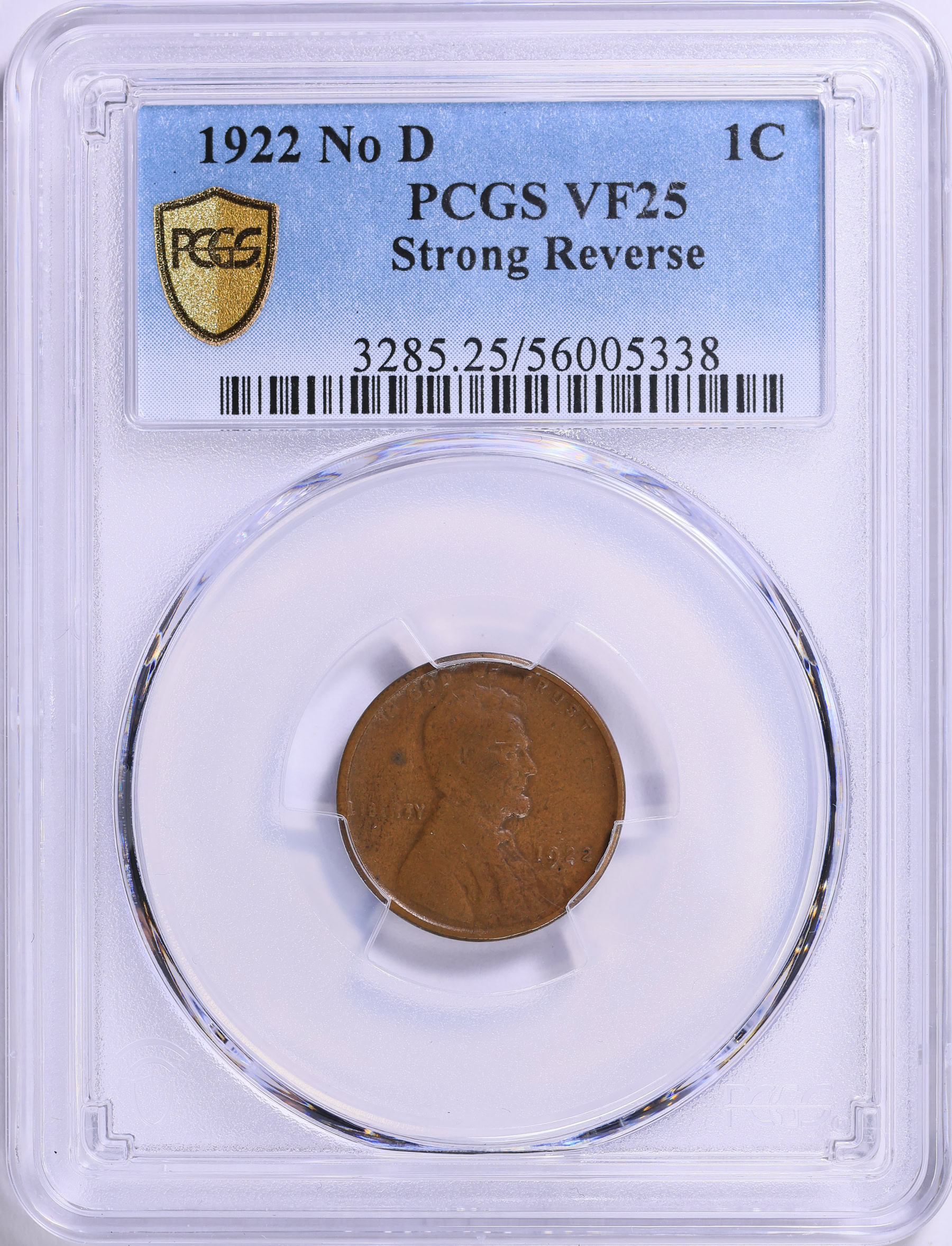 1922-No D Lincoln Cent Strong Reverse PCGS VF-25 (Item 1844402) | GreatCollections Coin Auctions