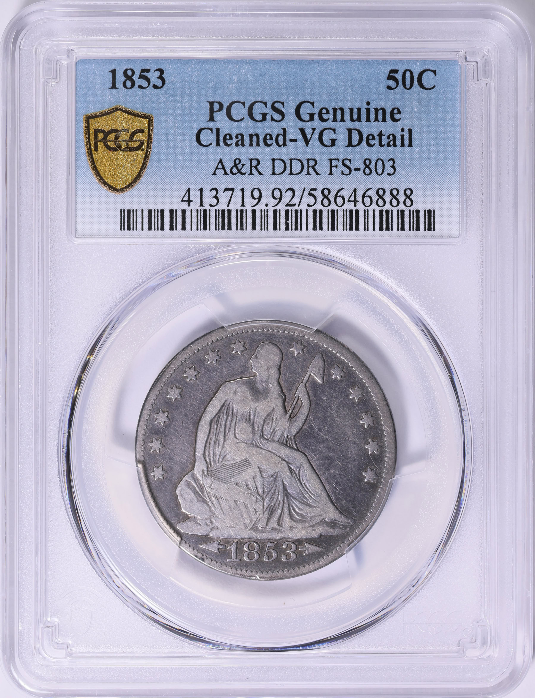 1853 Seated Liberty Half Dollar Arrows and Rays, DDR FS-803 PCGS Genuine VG Details (Item ...