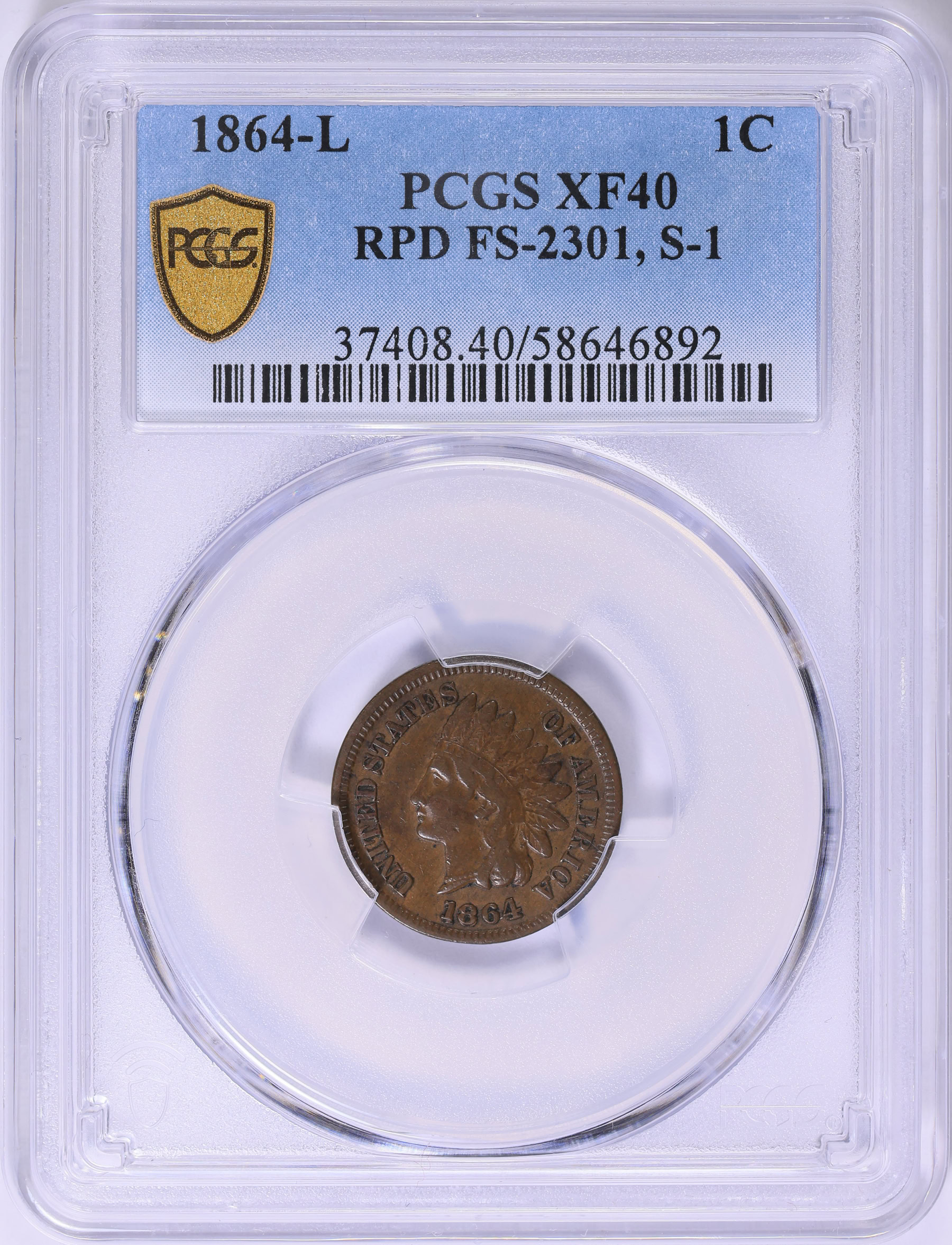 1864 Indian Cent L On Ribbon, RPD FS-2301 S-1 PCGS XF-40 (Item 1844408) | GreatCollections Coin ...