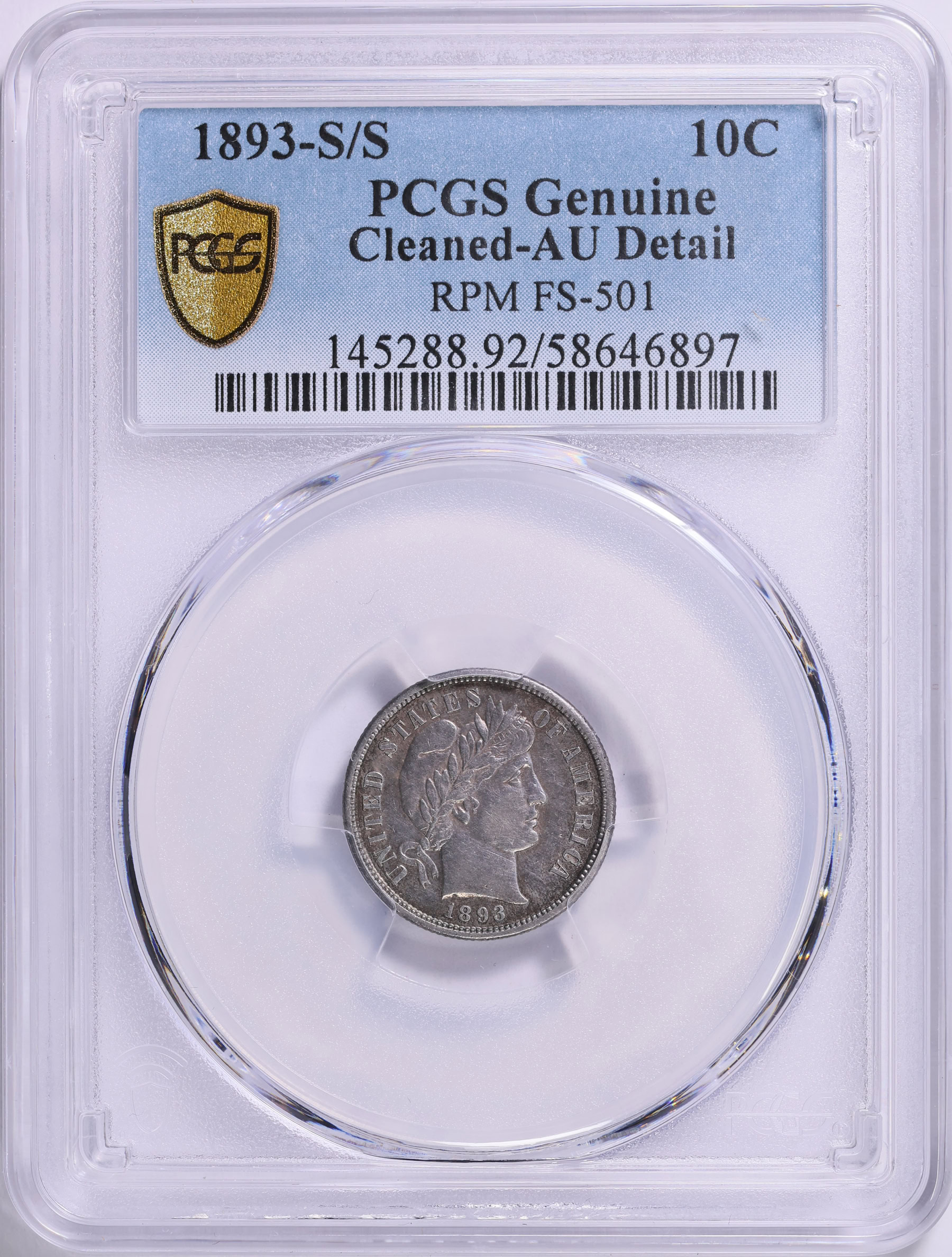 1893-S/S Barber Dime Repunched MIntmark FS-501 PCGS Genuine AU Details (Item 1844409 ...