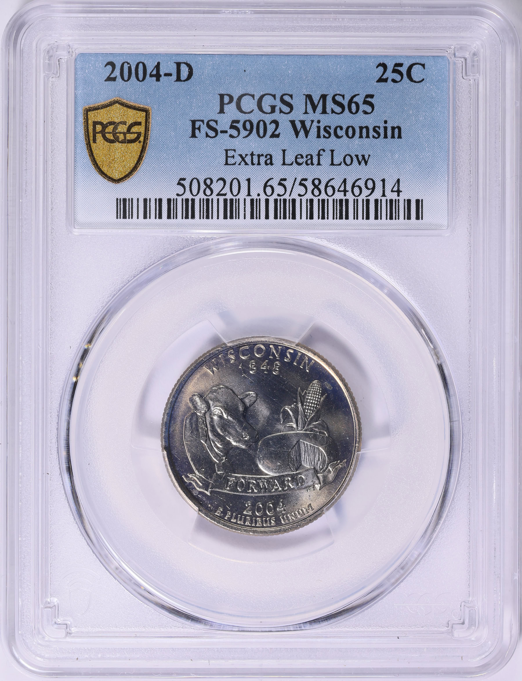2004-D State Quarter Wisconsin Extra Leaf Low FS-5902 PCGS MS-65 (Item ...