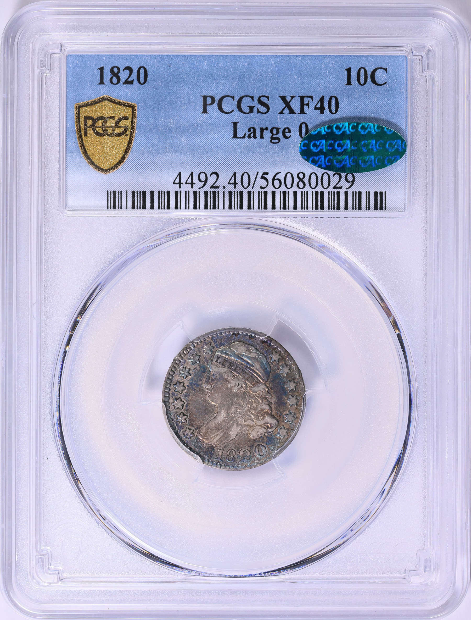 1820 Capped Bust Dime Large 0 PCGS XF-40 (CAC Green) (Toned) (Item 1844418) | GreatCollections ...