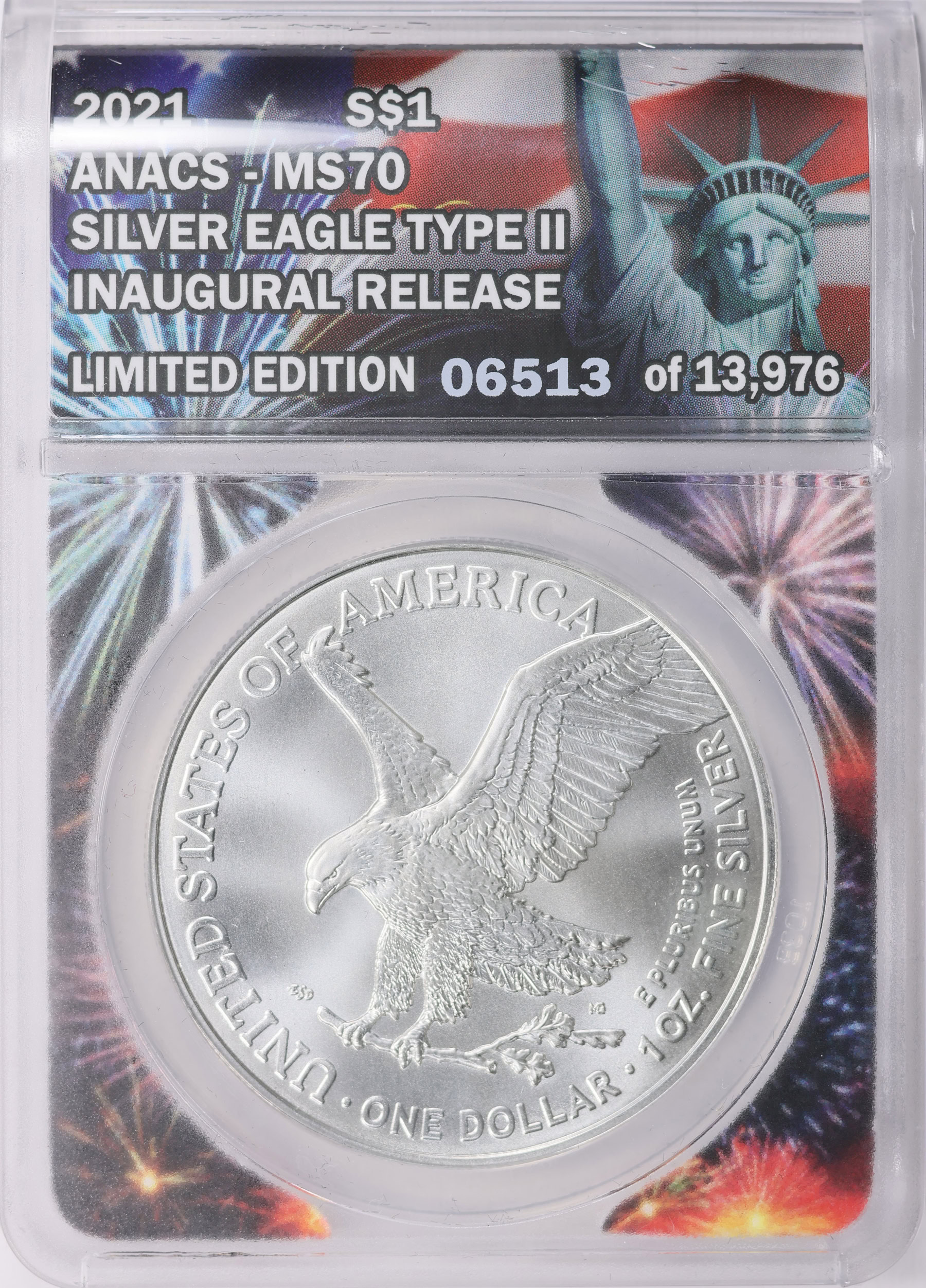 2021 $1 Silver Eagle Type 2 Inaugural Release ANACS MS-70 (Liberty Frame Holder) (Item 1844437 ...