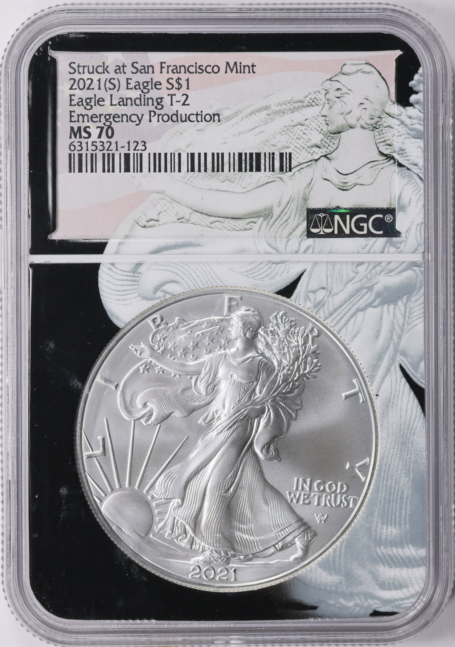 2021-(S) $1 Silver Eagle Type 2 Struck at San Francisco Emergency Production NGC MS-70 (Silver ...