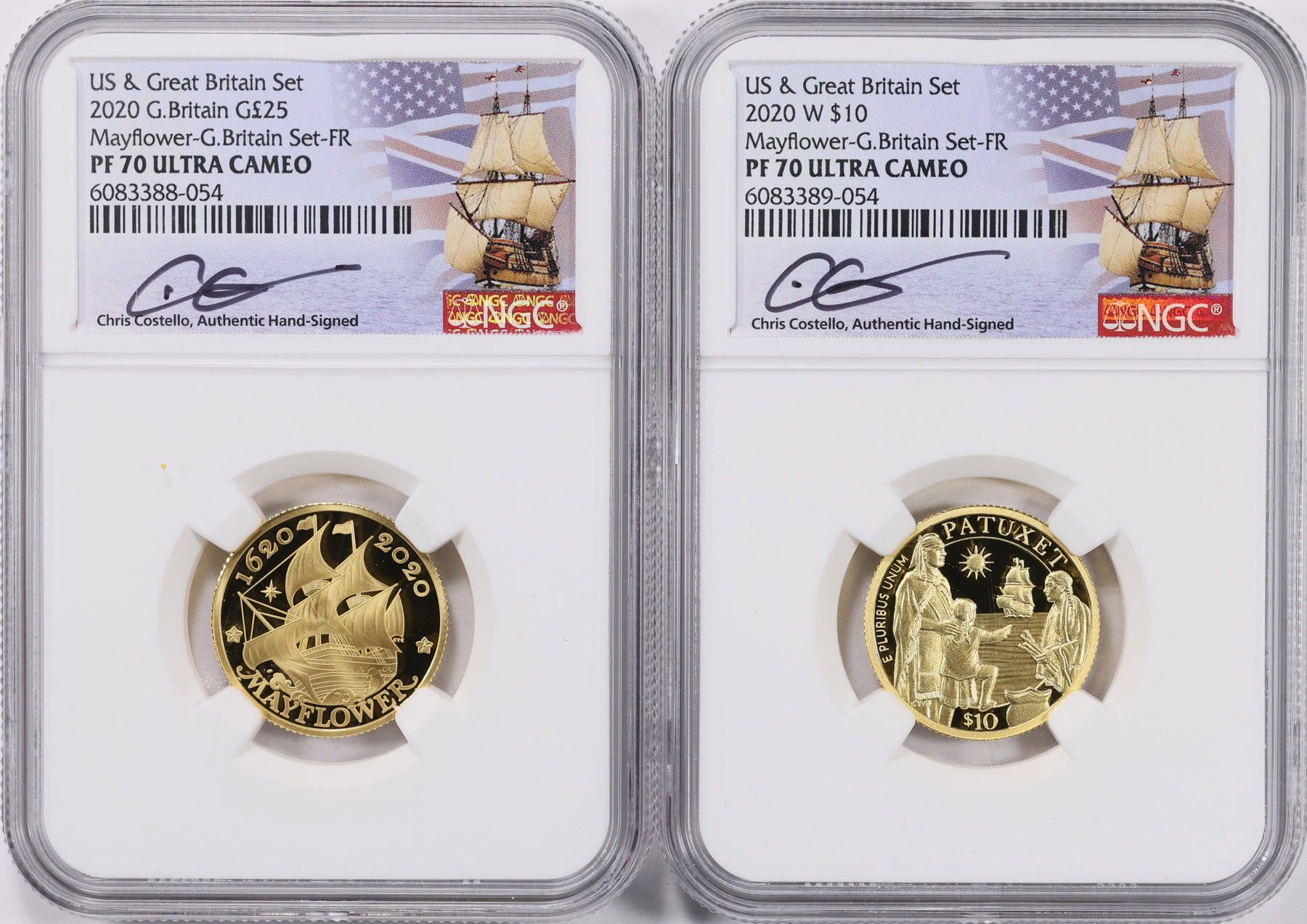 Great Britain & US 2020 Gold £25 and Gold $10 Mayflower Voyage 400th ...