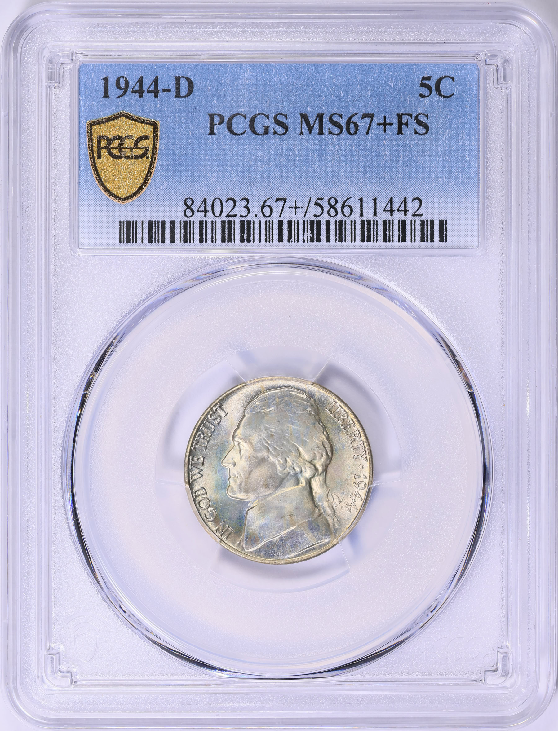 1944-D Jefferson Nickel PCGS MS-67+ FS (Toned) (Item 1844608) | GreatCollections Coin Auctions
