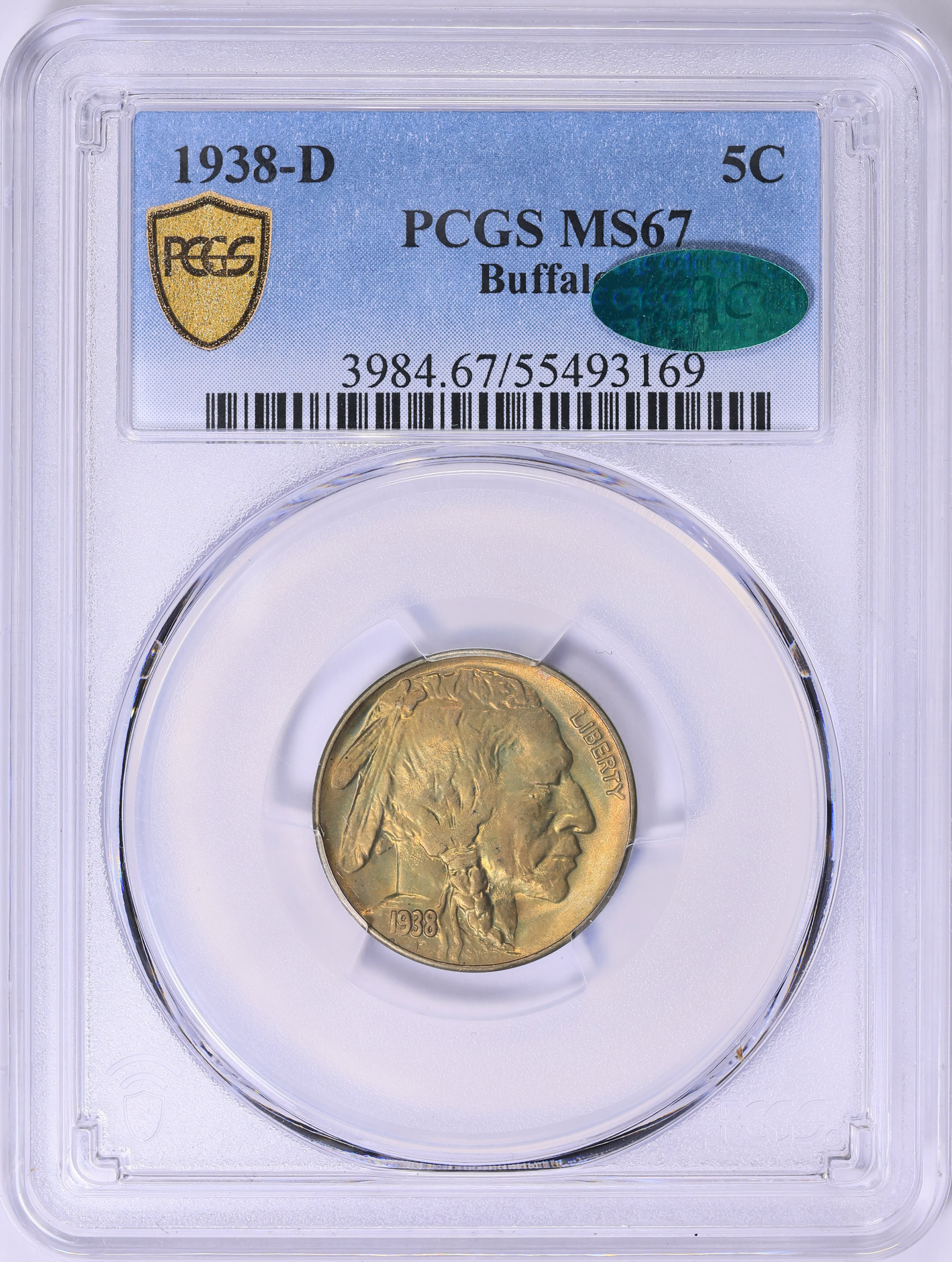 1938-D Buffalo Nickel PCGS MS-67 (CAC Green) (Item 1844638) | GreatCollections Coin Auctions