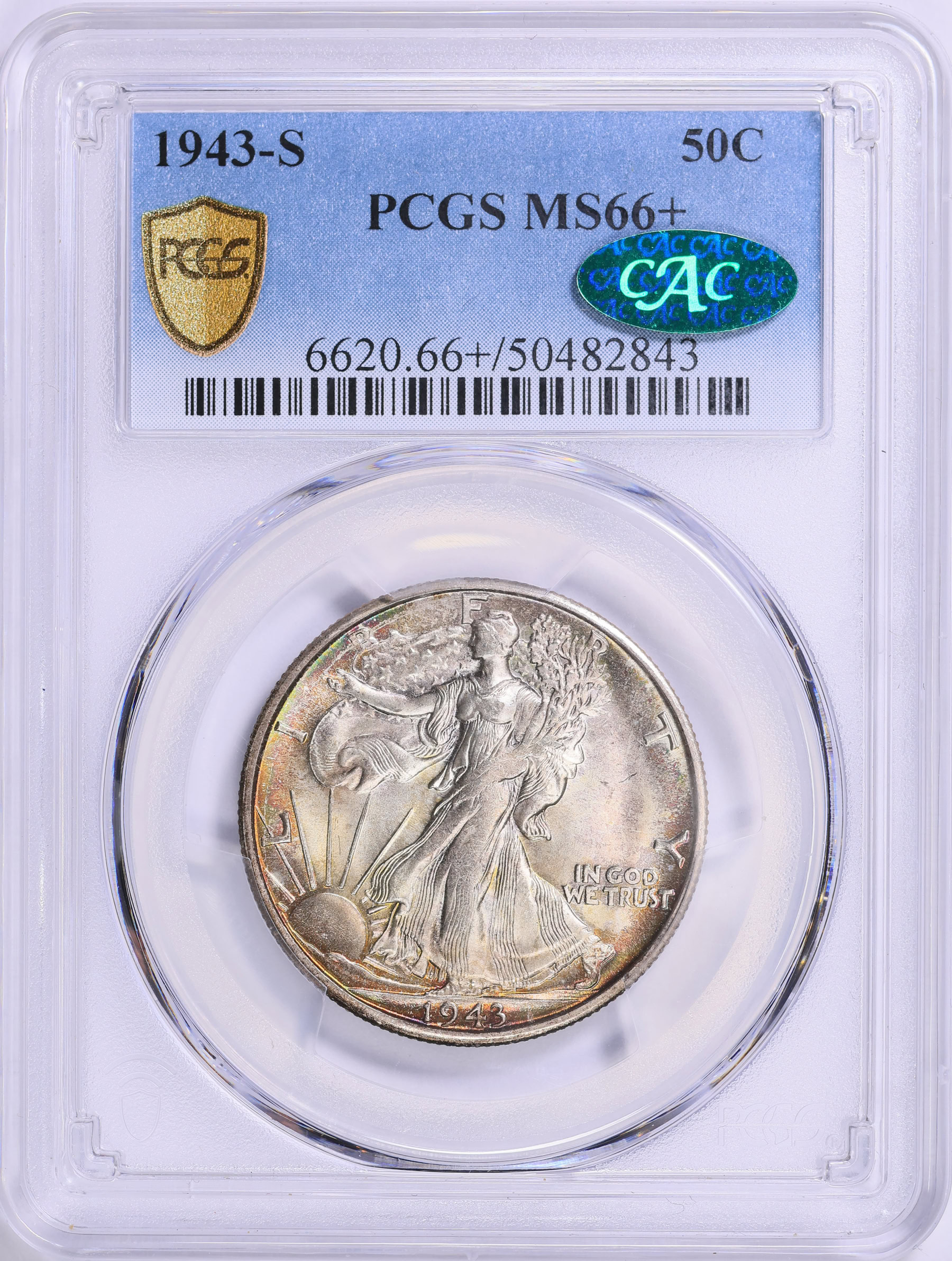 1943-S Walking Liberty Half Dollar PCGS MS-66+ (CAC Green) (Toned) (Item 1844655 ...
