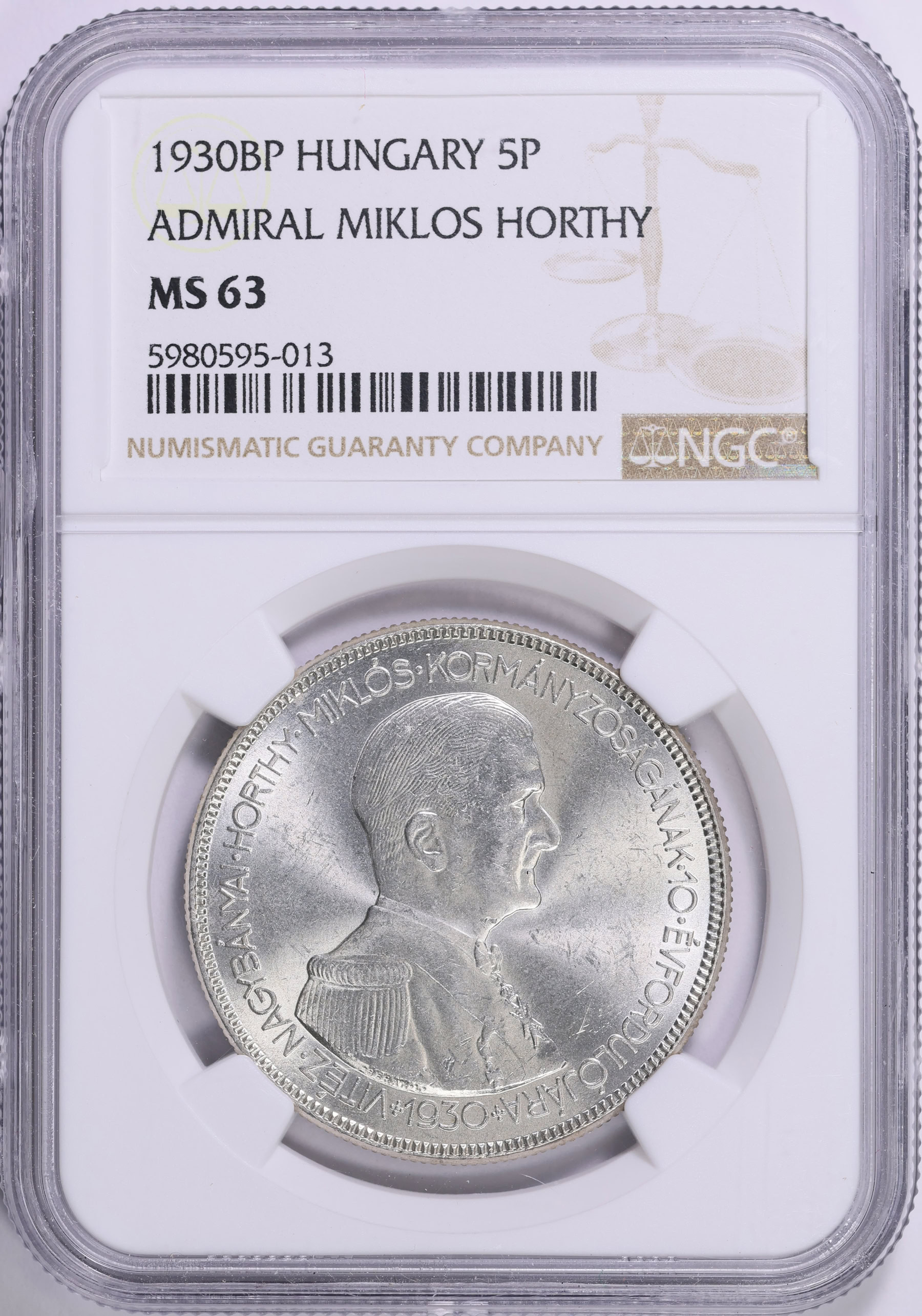 Hungary 1930-BP Silver 5 Pengo KM-512.1 NGC MS-63 (Item 1844686 ...