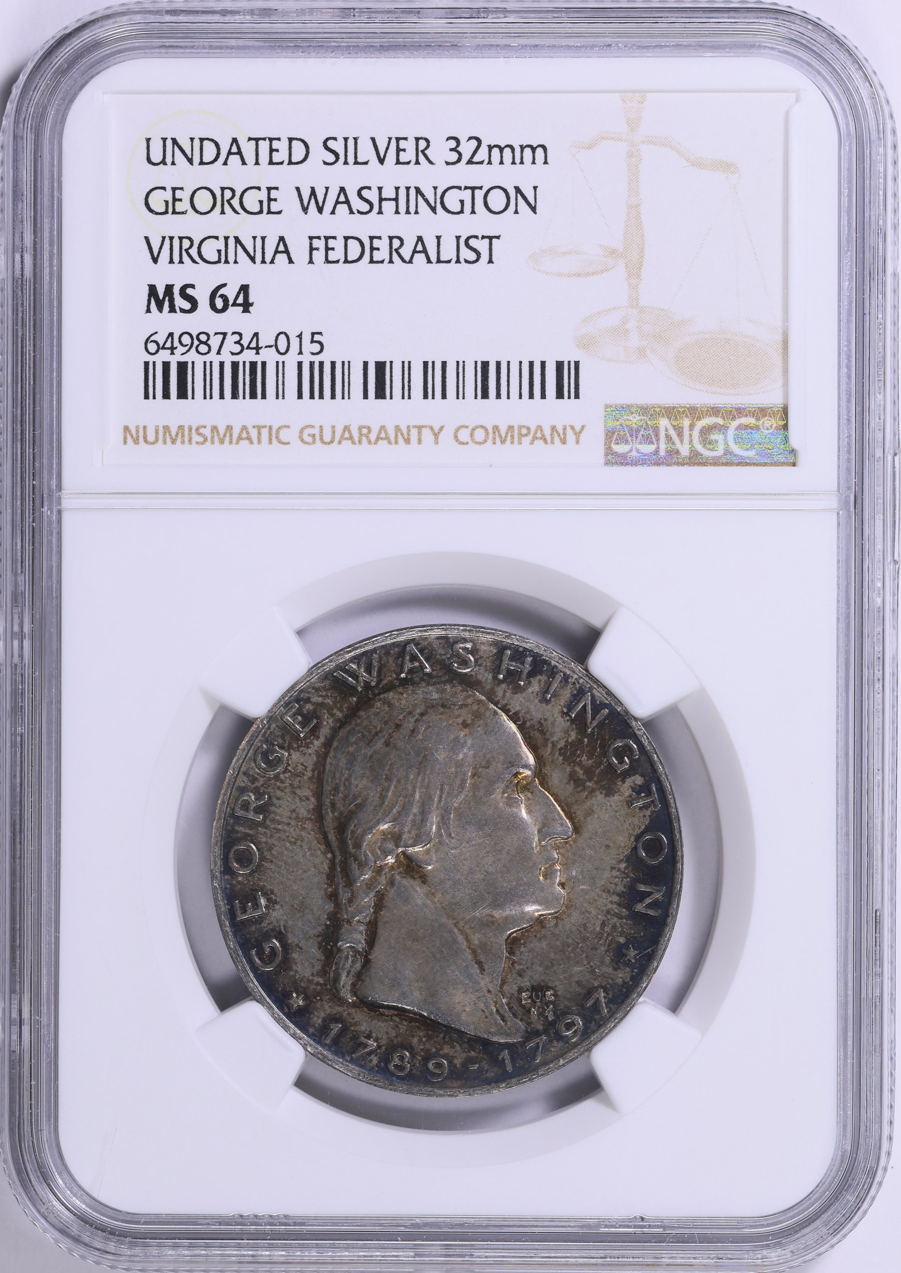 ND Silver 32mm George Washington Virginia Federalist Medal NGC MS-64 ...