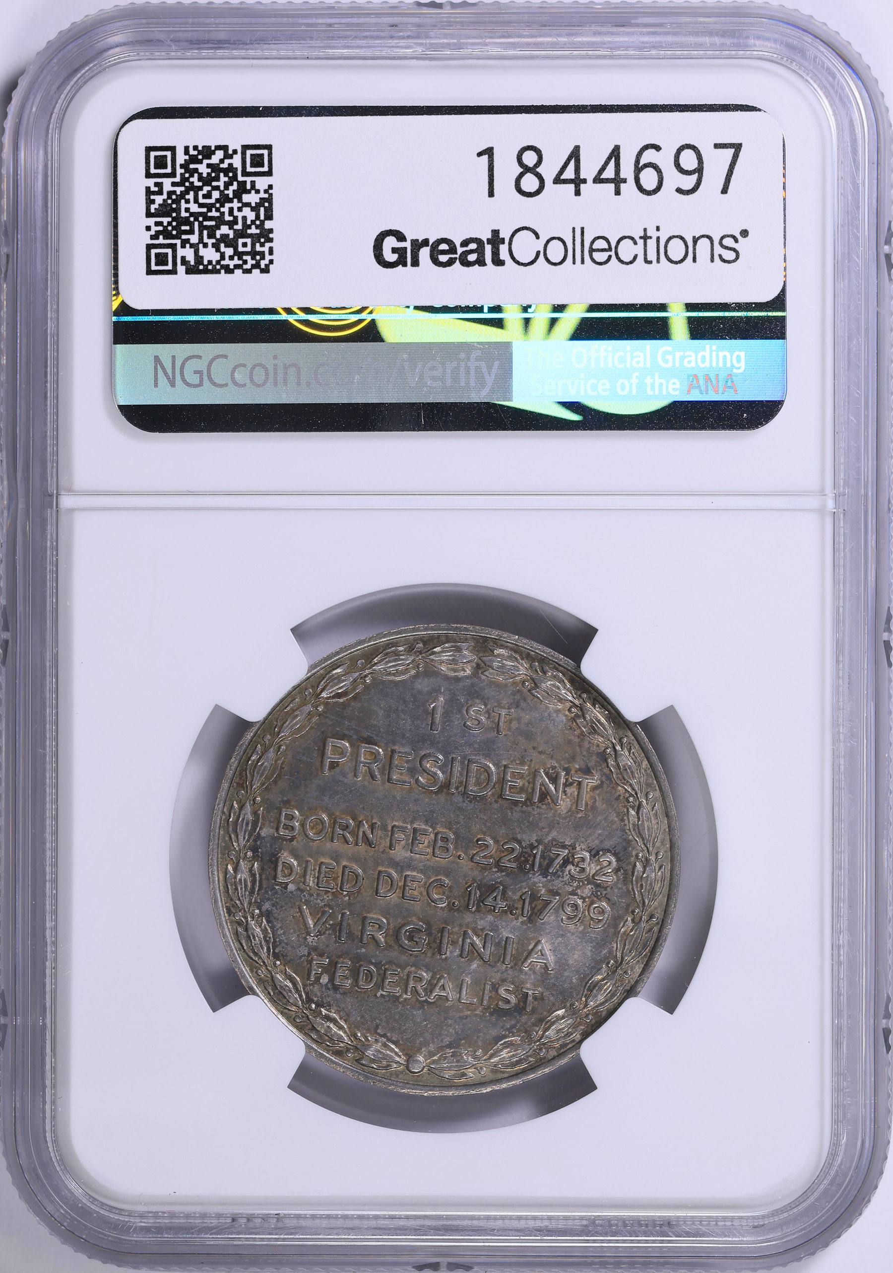 ND Silver 32mm George Washington Virginia Federalist Medal NGC MS-64 ...