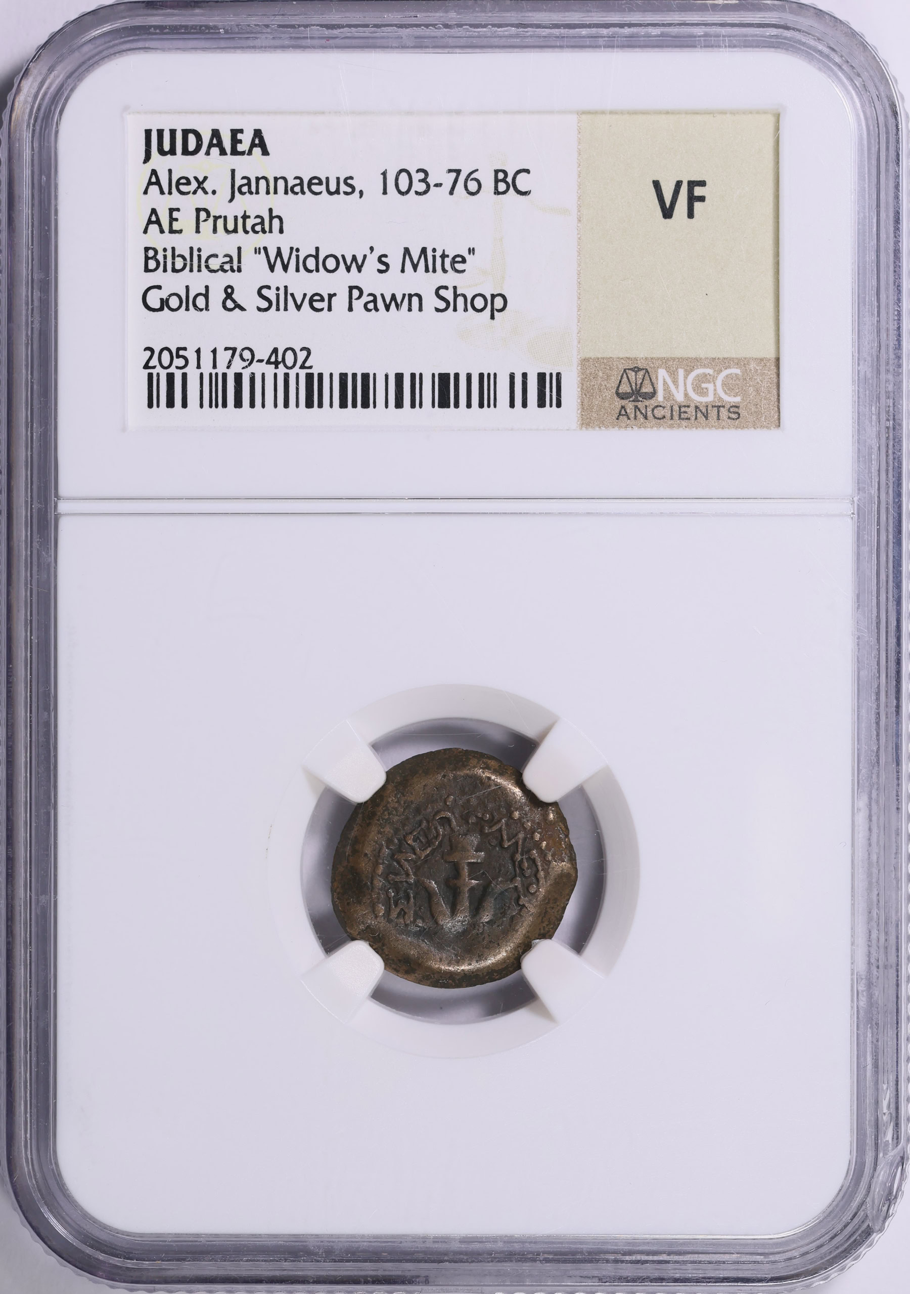 Ancient Judaea, Alex. Jannaeus (103-76 B.C.) AE Prutah "Widow's Mite" NGC VF | Cert #2051179-402 ...