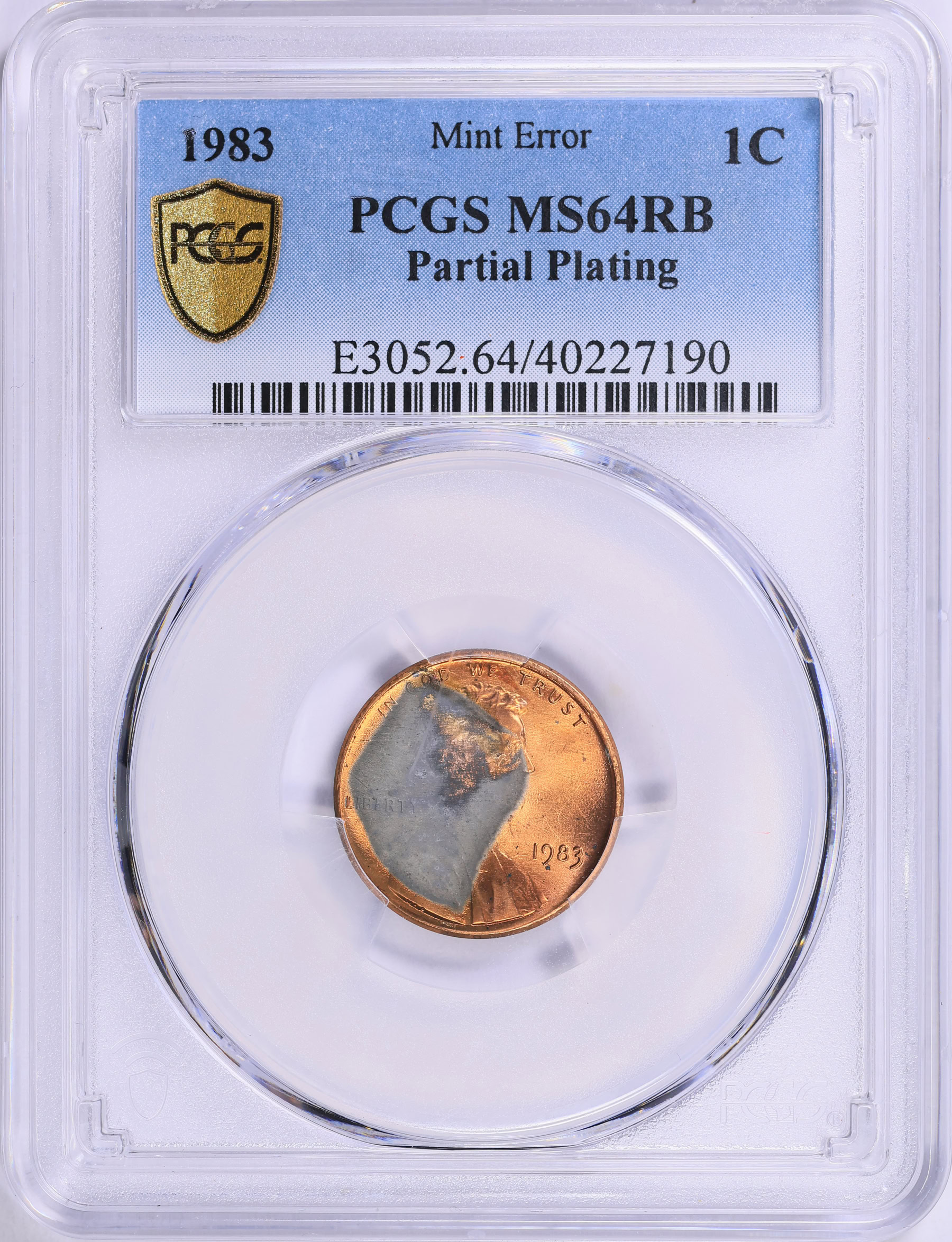 Mint Error 1983 Lincoln Cent Partial Plating PCGS MS-64 RB | PCGS Cert #40227190 ...