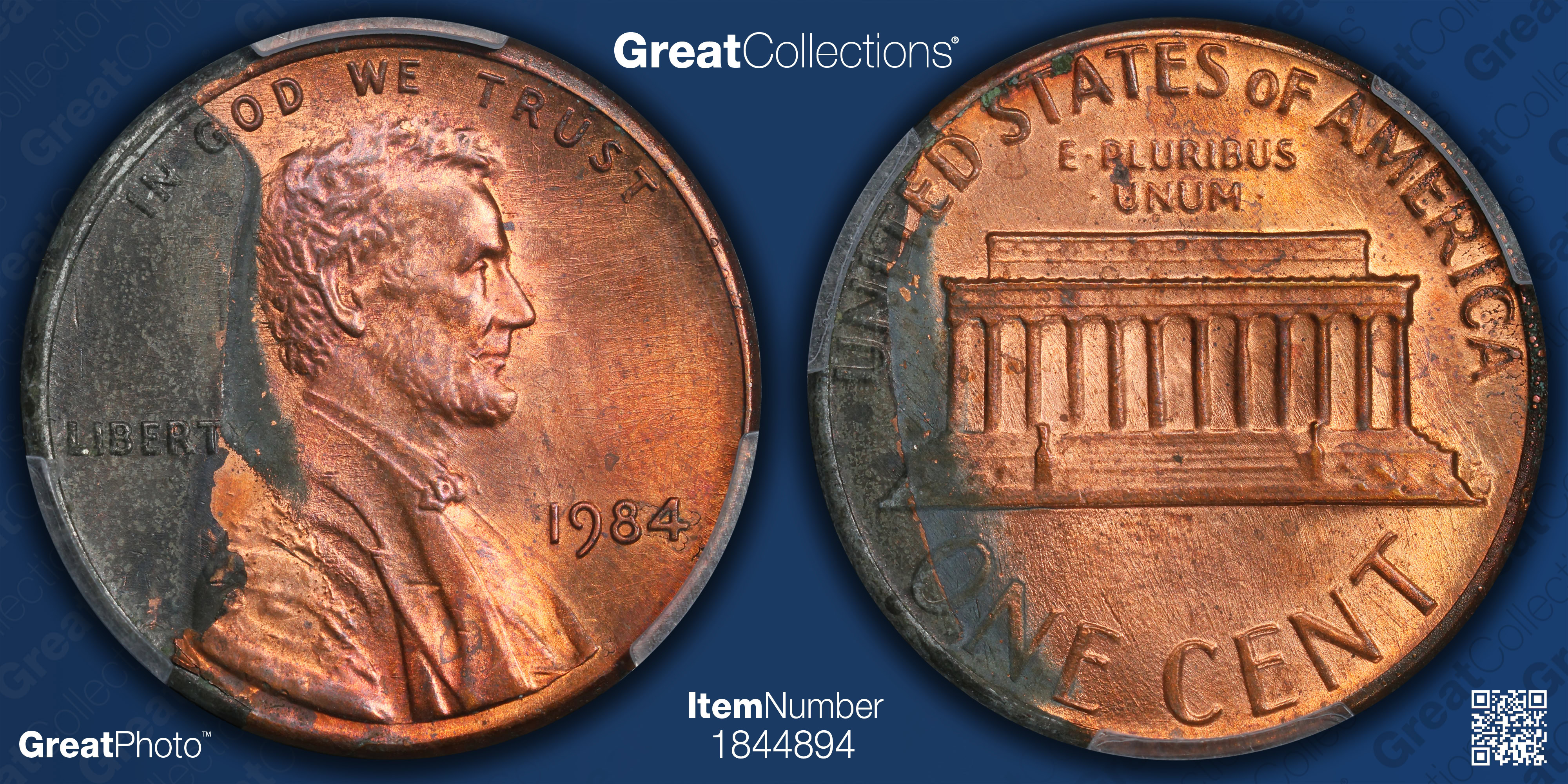 Mint Error 1984 Lincoln Cent Partial Plating PCGS MS-64 RB | PCGS Cert ...