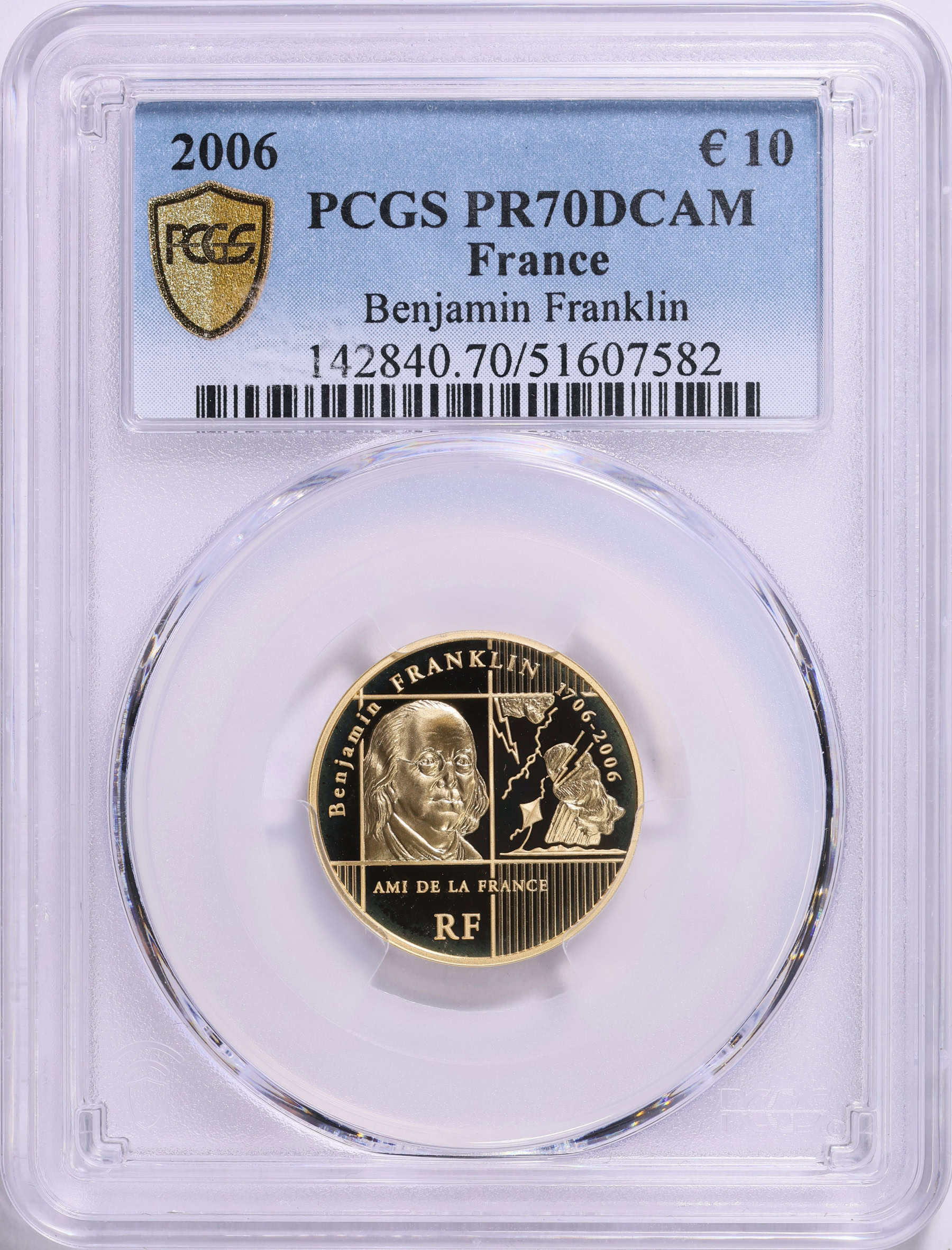 France 2006 Gold €10 Benjamin Franklin Tercentenary KM-2043 PCGS Proof ...