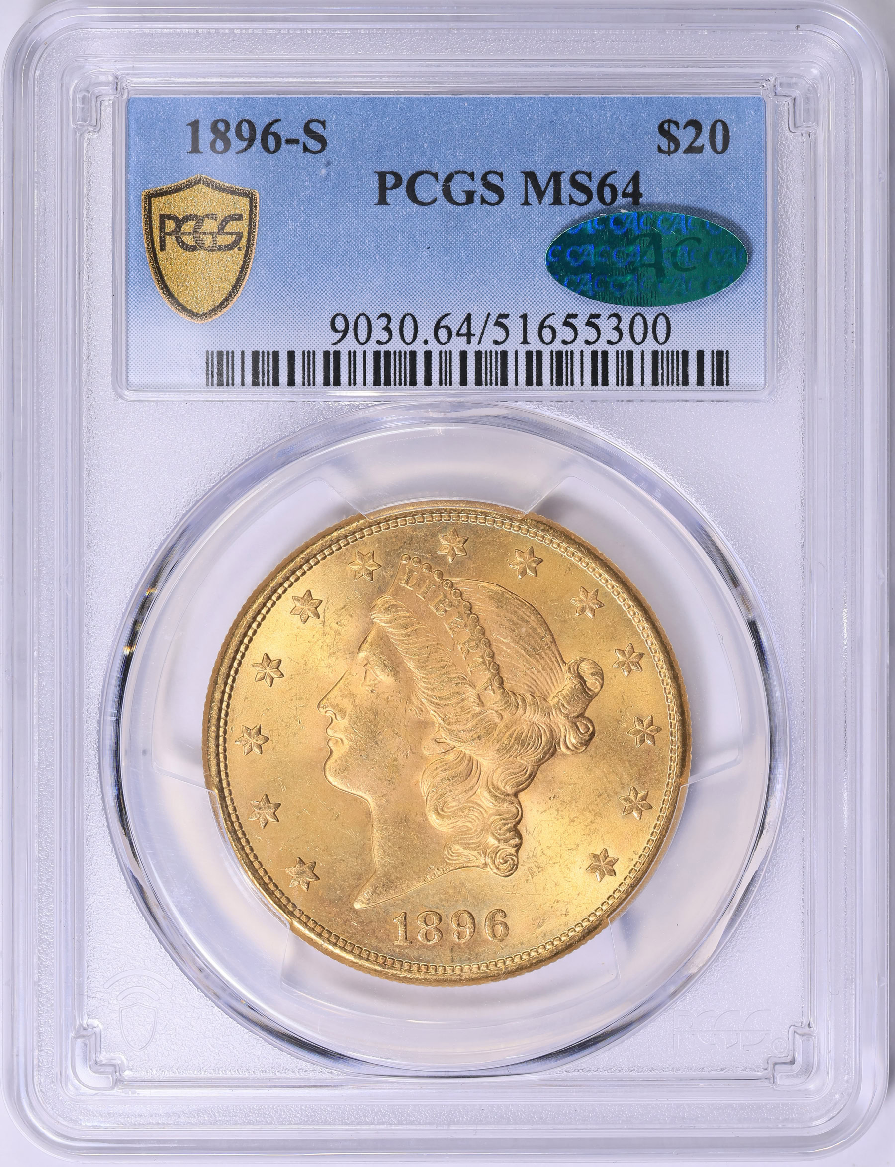 1896-S Liberty Gold Double Eagle PCGS MS-64 (CAC Green) (Item 1844928) | GreatCollections Coin ...