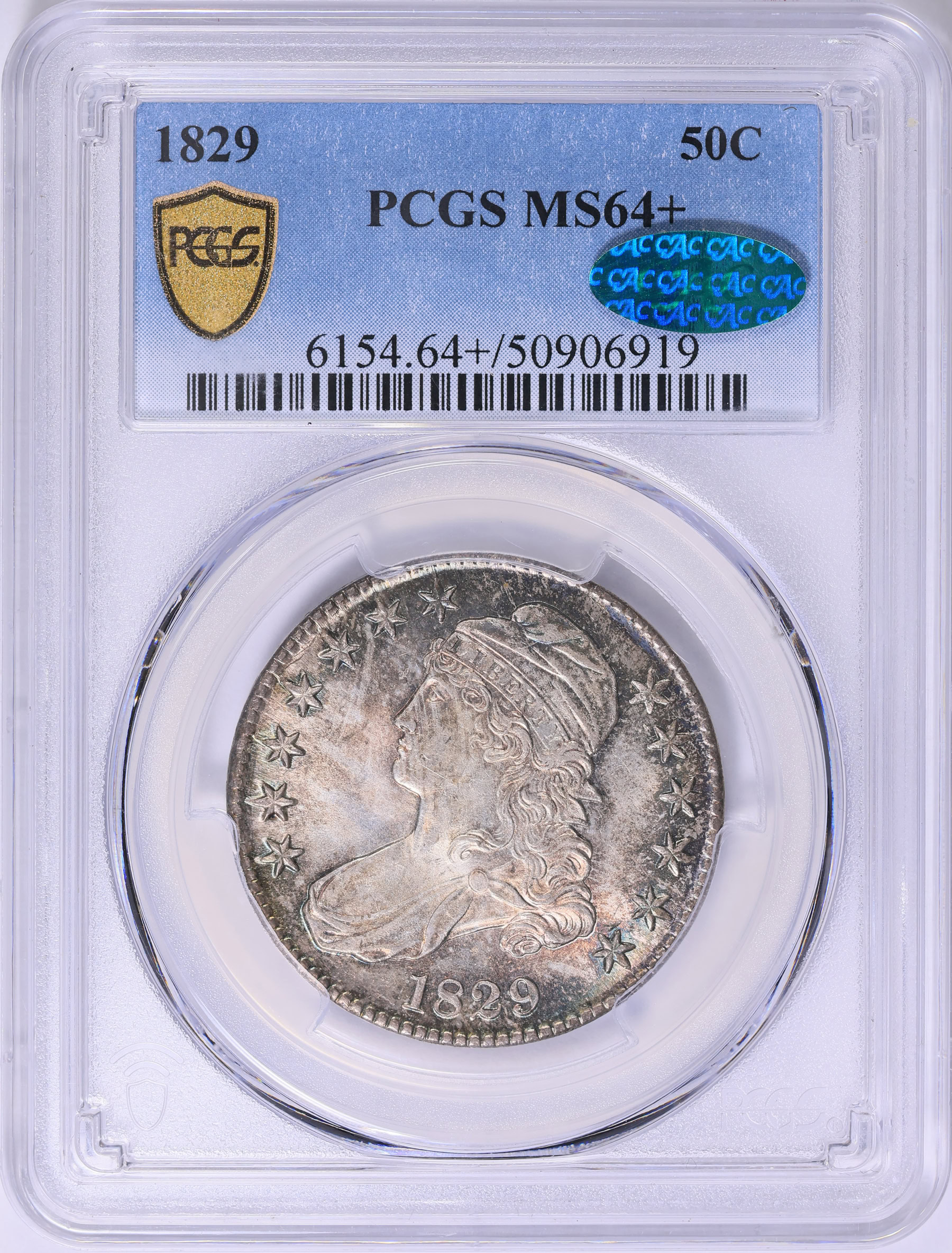 1829 Capped Bust Half Dollar PCGS MS-64+ (CAC Green) (Toned) (Item 1844932) | GreatCollections ...