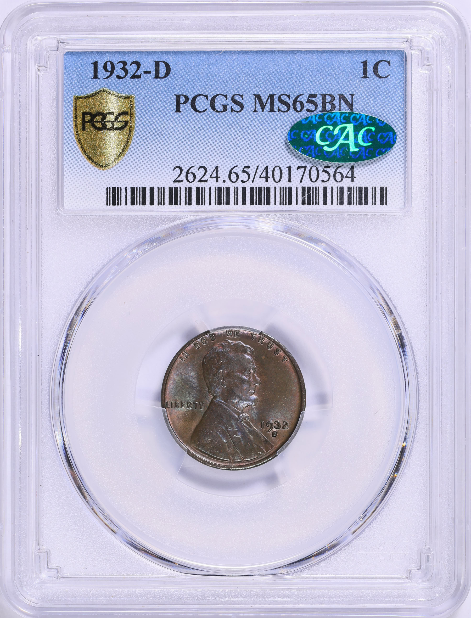 1932-D Lincoln Cent PCGS MS-65 BN (CAC Green) (Toned) (Item 1844943) | GreatCollections Coin ...
