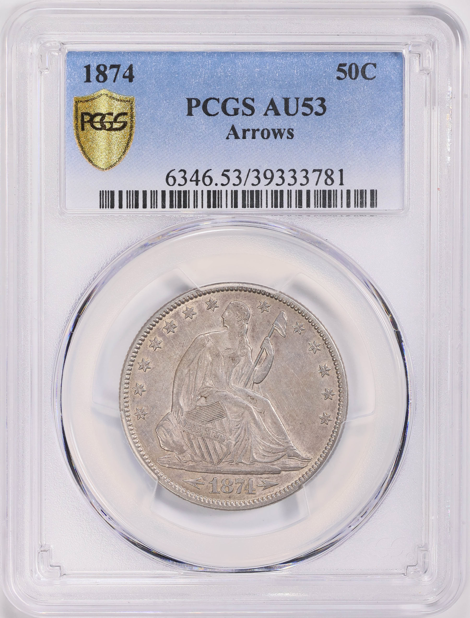 1874 Seated Liberty Half Dollar Arrows PCGS AU-53 (Item 1844971) | GreatCollections Coin Auctions