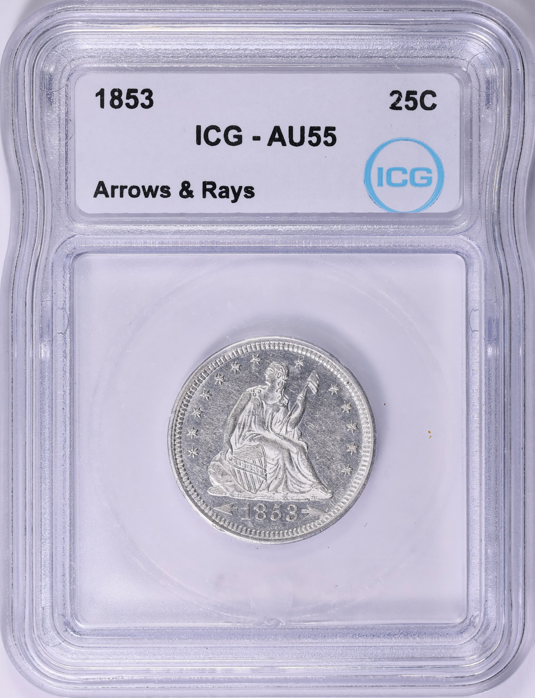 1853 Seated Liberty Quarter Arrows and Rays ICG AU-55 (Item 1844999 ...