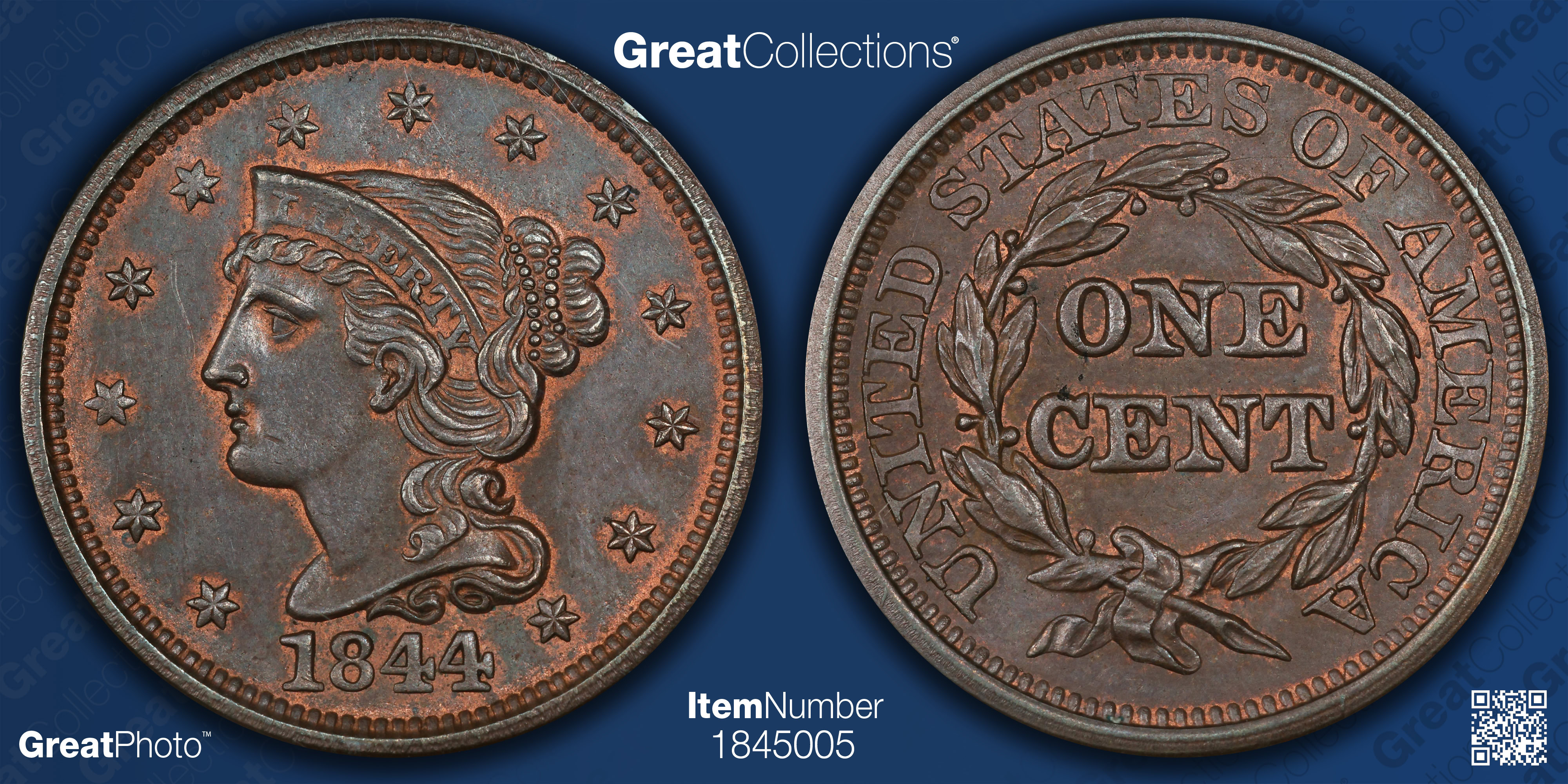 1844 Braided Hair Cent Newcomb 3 ANACS MS-61 BN (Item 1845005 ...