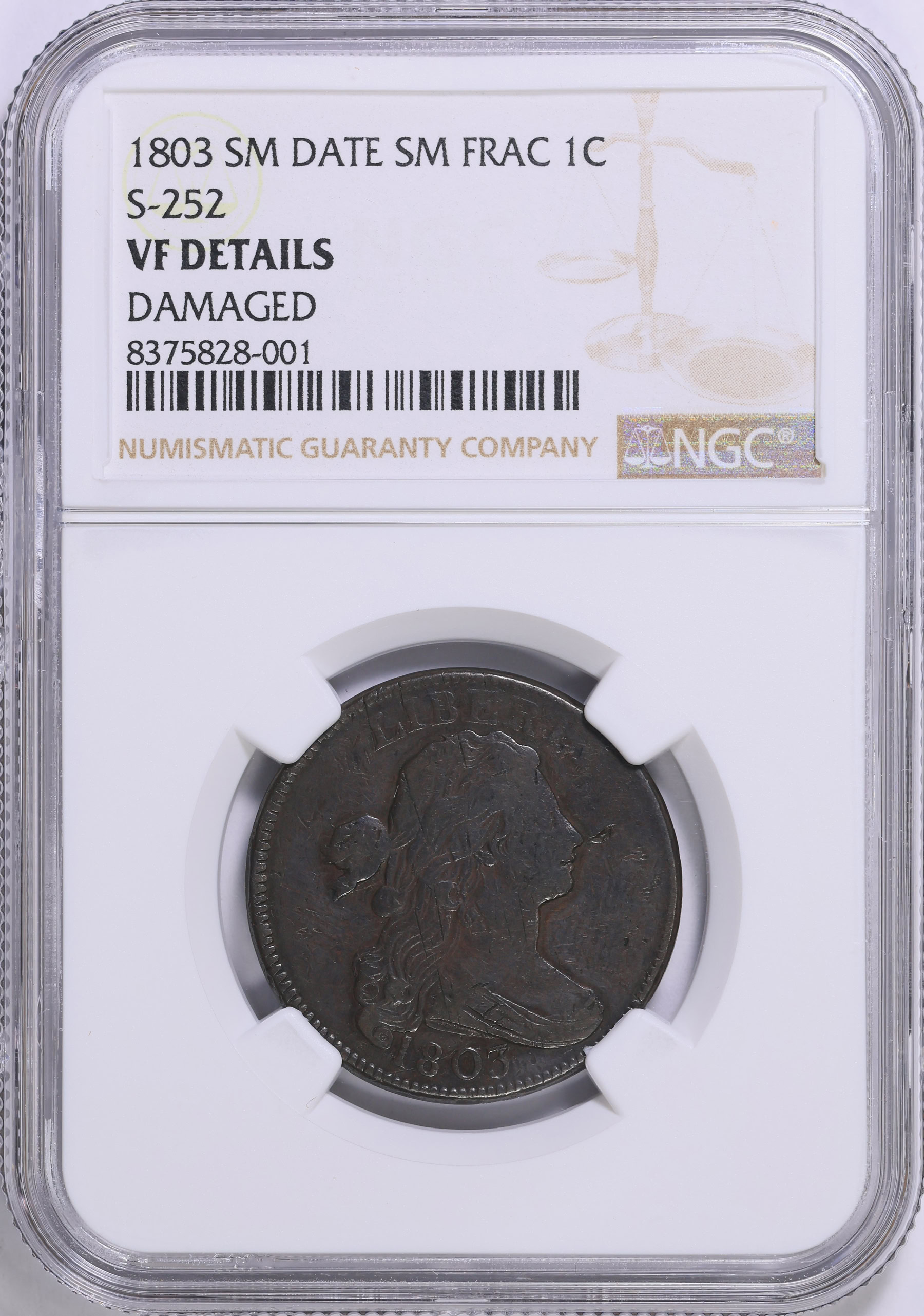 1803 Draped Bust Cent Small Date, Small Fraction Sheldon 252 NGC VF ...