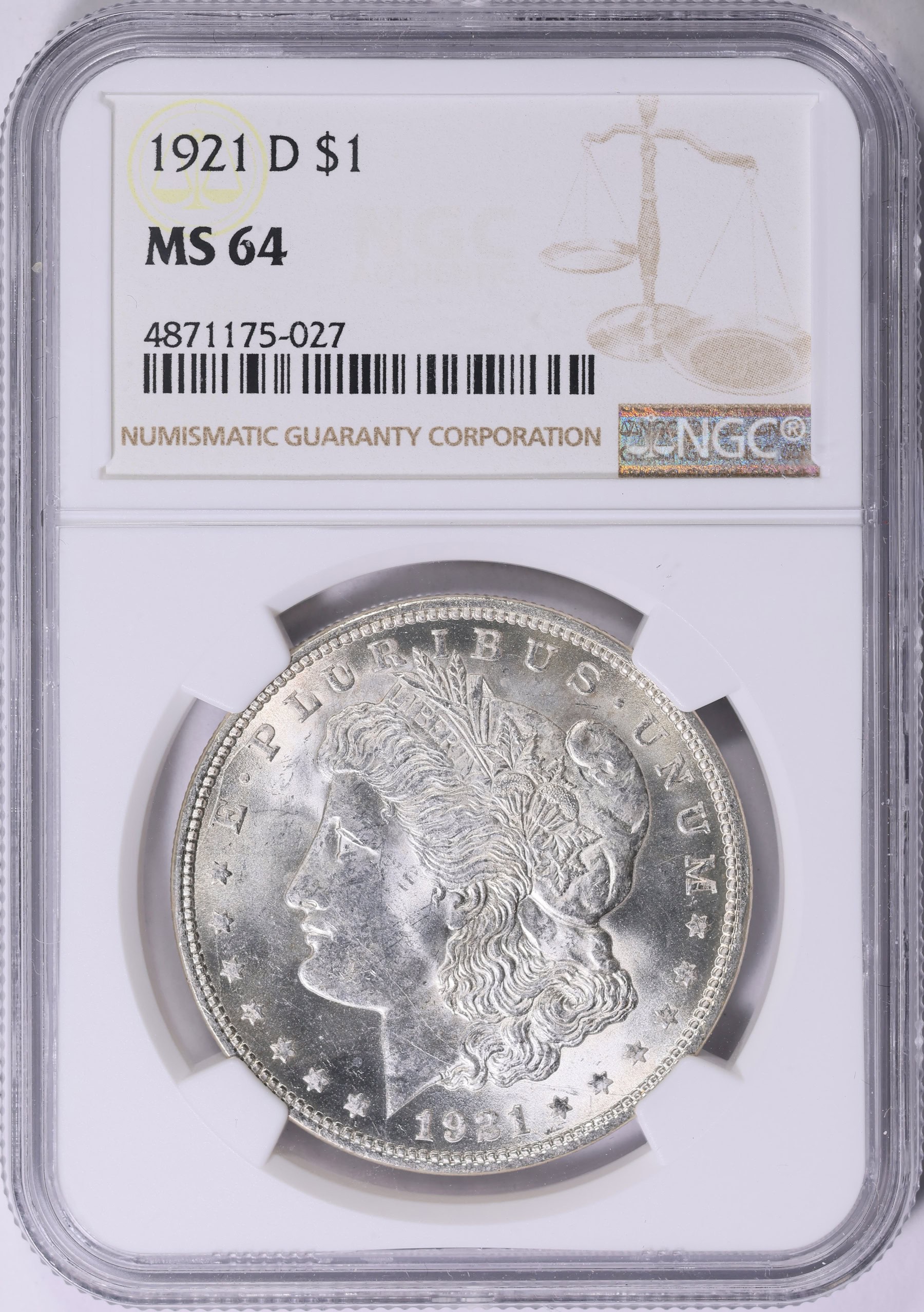1921-D Morgan Silver Dollar NGC MS-64 (Item 1845127) | GreatCollections Coin Auctions