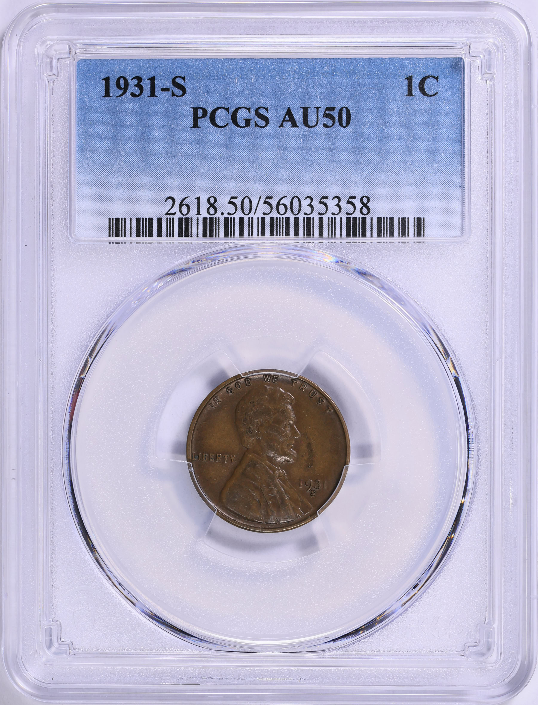 1931-S Lincoln Cent PCGS AU-50 BN (Item 1845232) | GreatCollections Coin Auctions