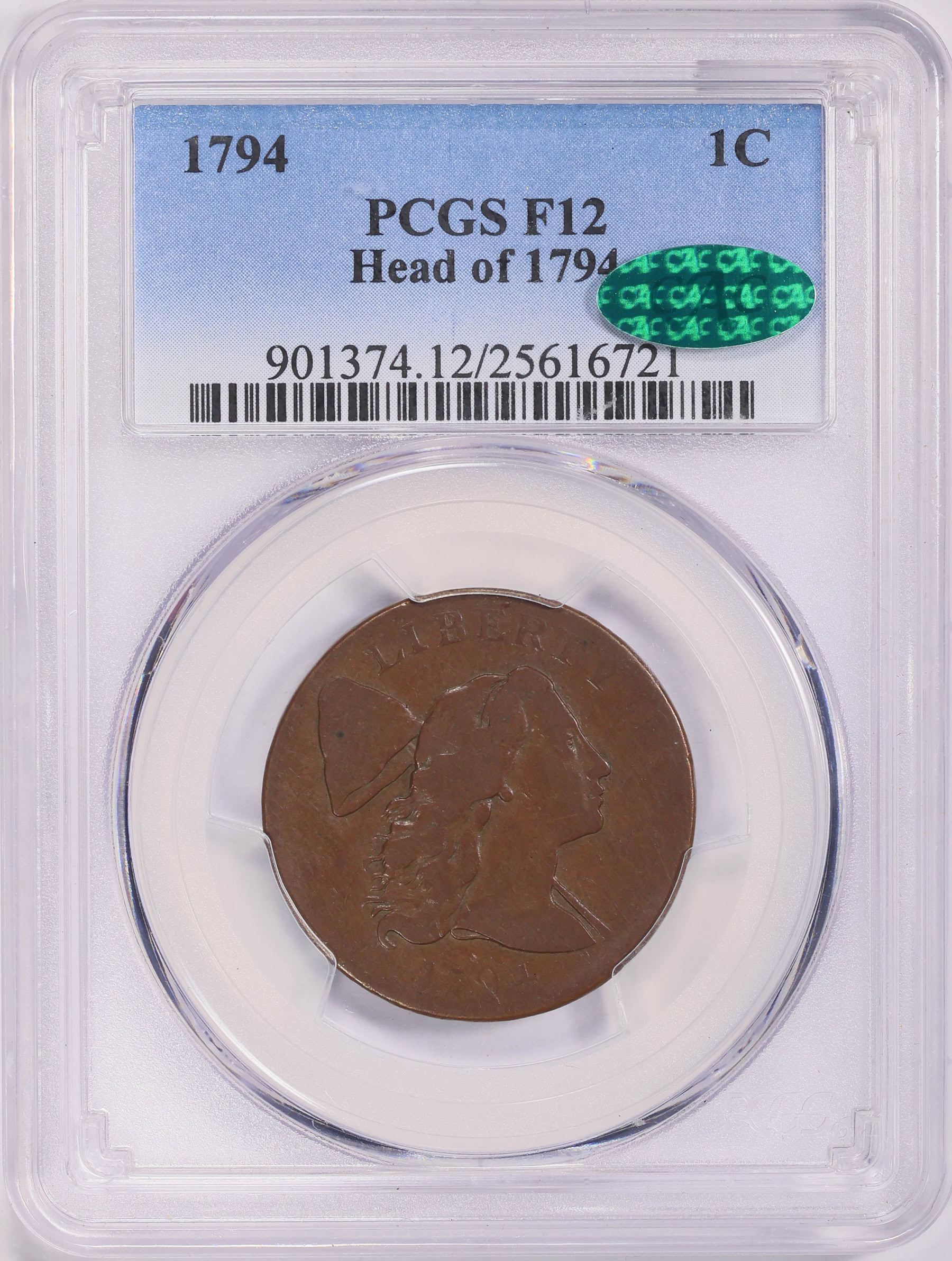 1794 Liberty Cap Cent Head of 1794 PCGS F-12 BN (CAC Green) (Item ...