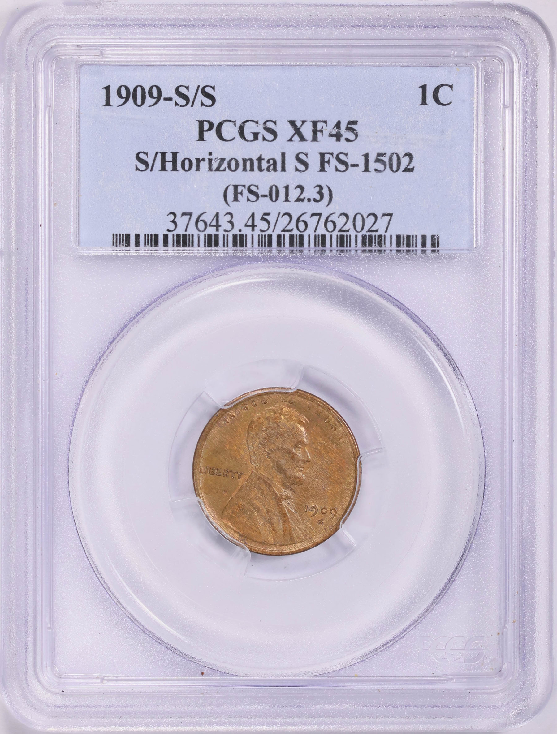 1909-S/S Lincoln Cent S/Horizontal S, FS-1502 (FS-012.3) PCGS XF-45 BN ...