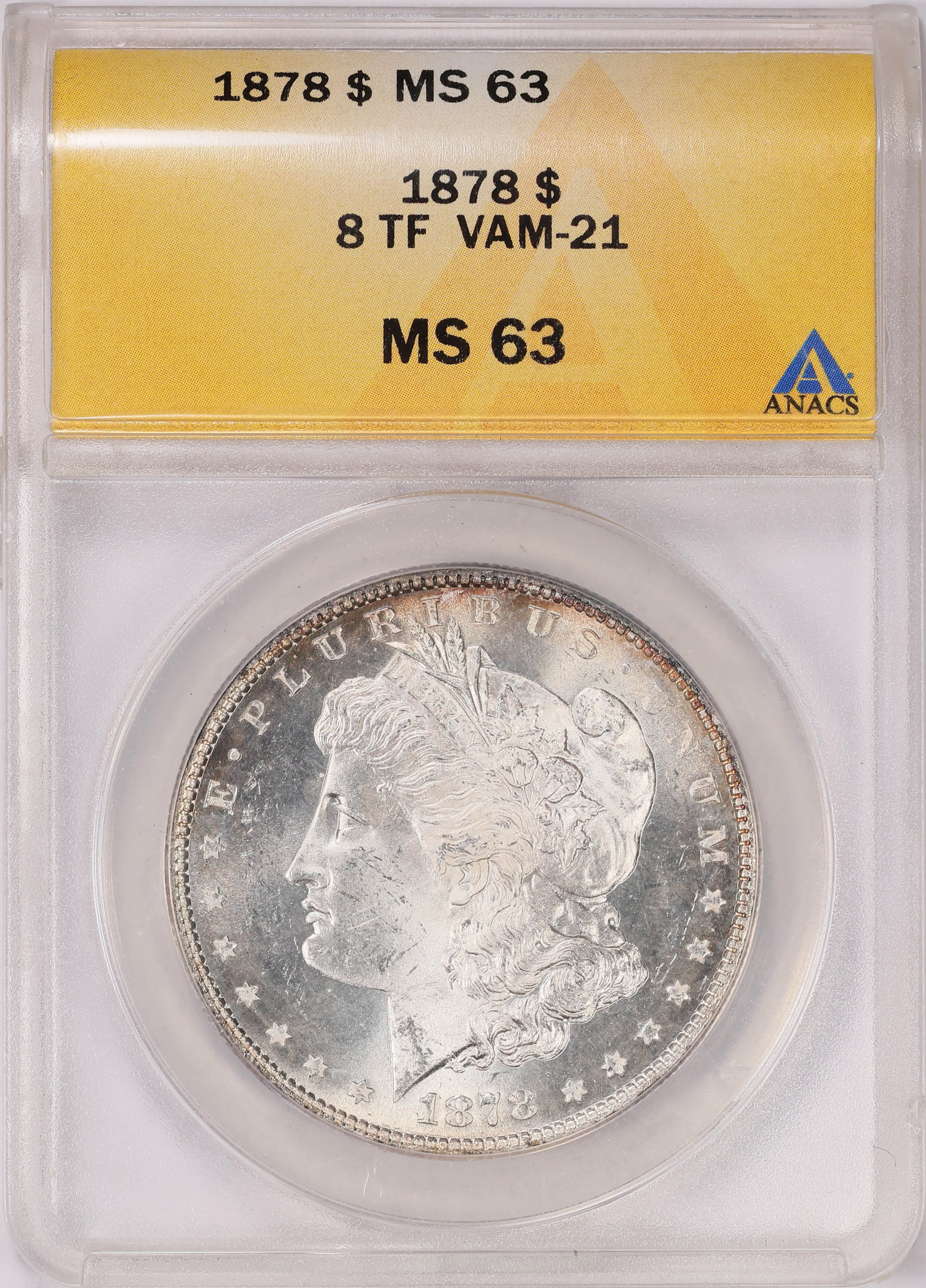 1878 8TF Morgan Silver Dollar VAM-21 ANACS MS-63 (Item 1845271) | GreatCollections Coin Auctions